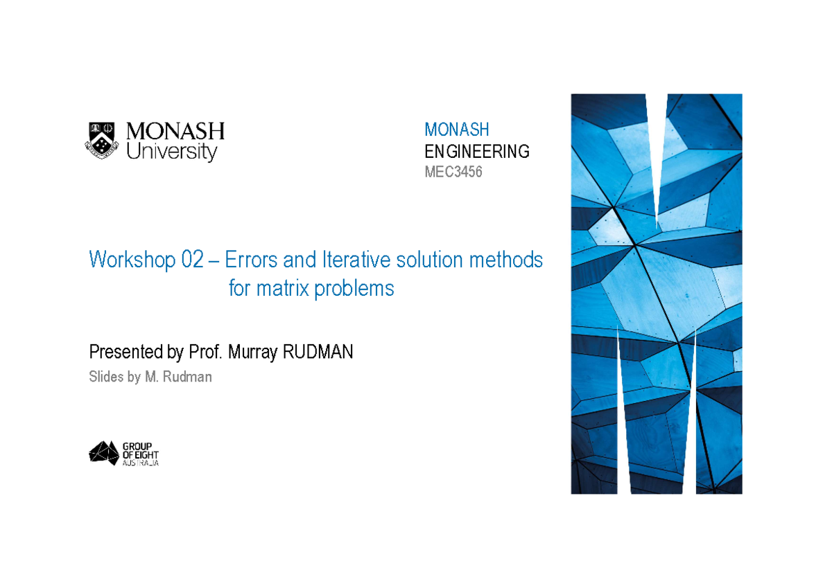 Workshop-02-annotated - Workshop 02 – Errors and Iterative solution methods for matrix problems ...