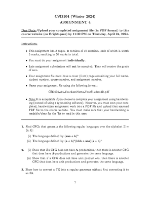 Assignment 1 - Solution - CSI3104 – Introduction to Formal Languages Assignment 1 Q0 of 7 Write ...