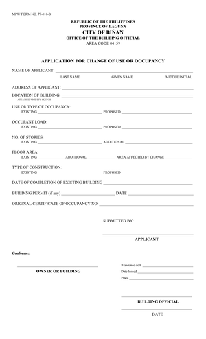 Certificate OF Occupancy - Republic of the Philippines City of Biñan ...