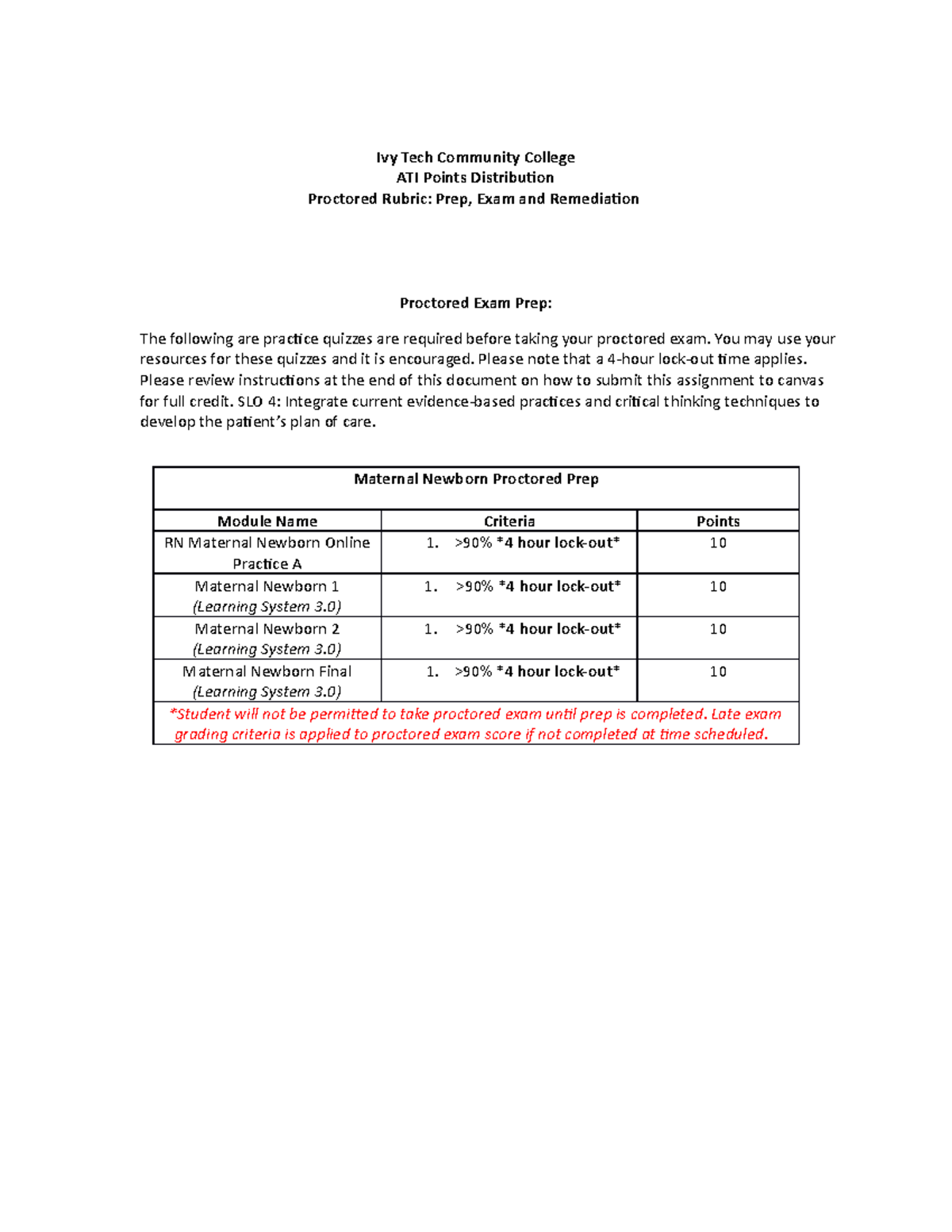 Ivy Tech ATI Proctored Prep and Remediation Maternal Newborn - Ivy Tech ...