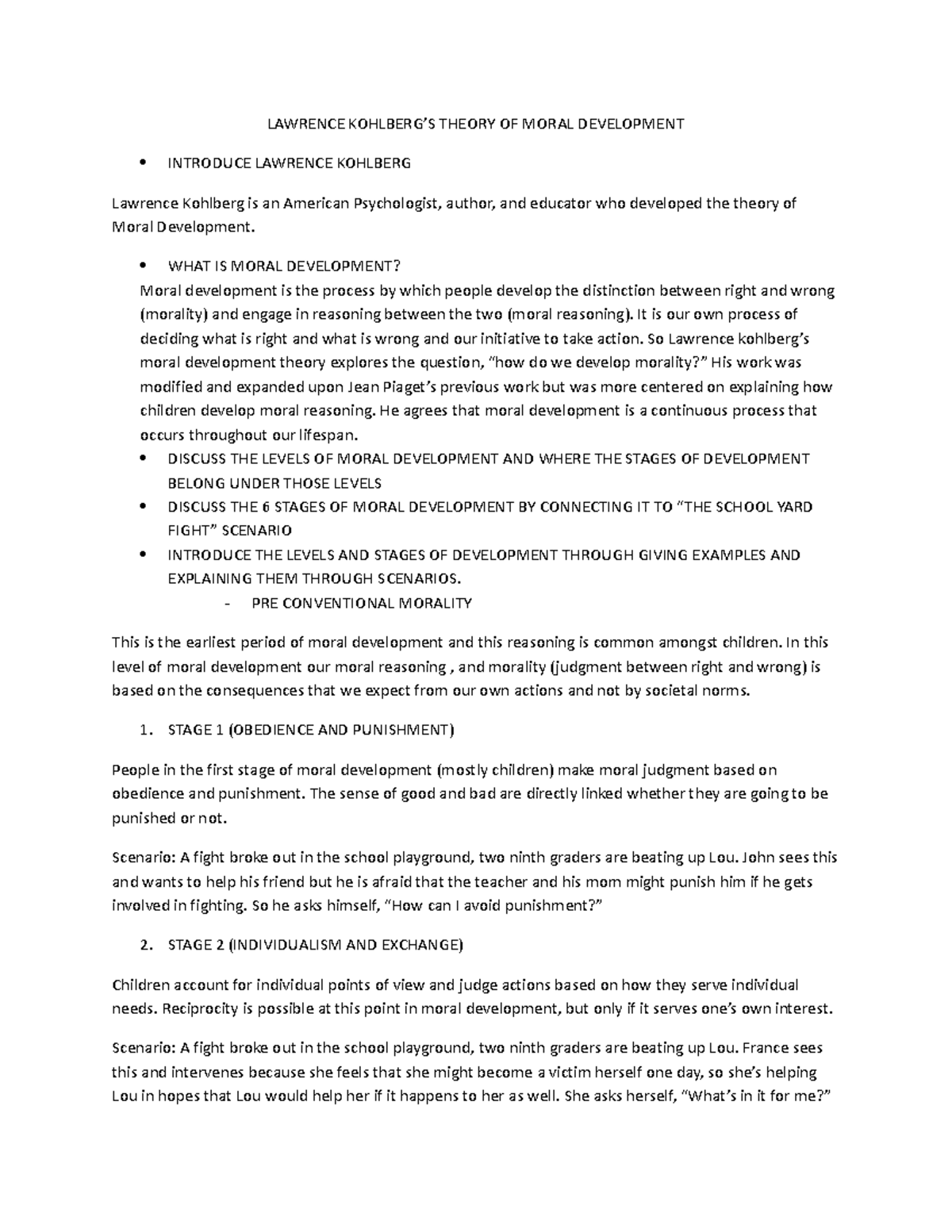 Lawrence- Kohlberg - LAWRENCE KOHLBERG’S THEORY OF MORAL DEVELOPMENT ...
