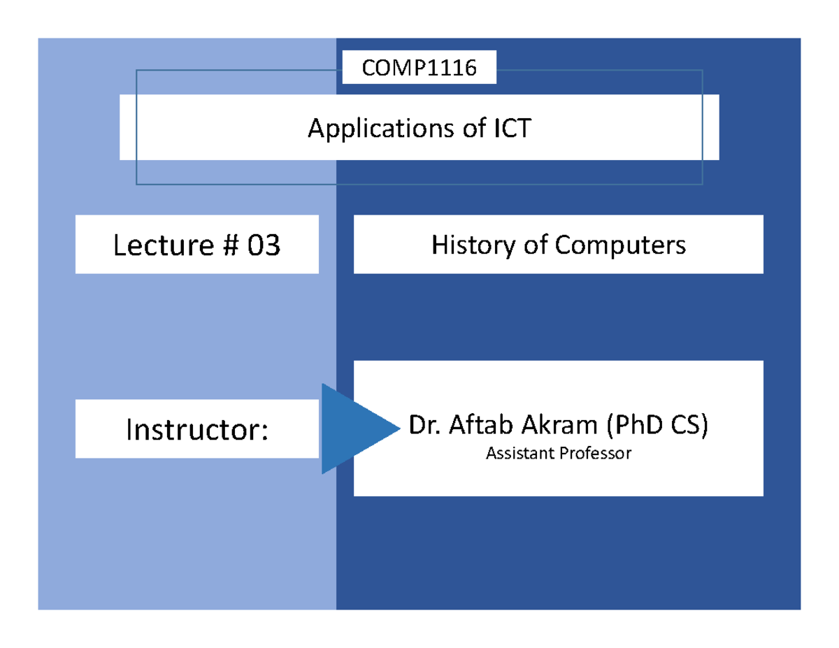 Lecture#3-History of Computers - Applications of ICT COMP Lecture # 03 ...
