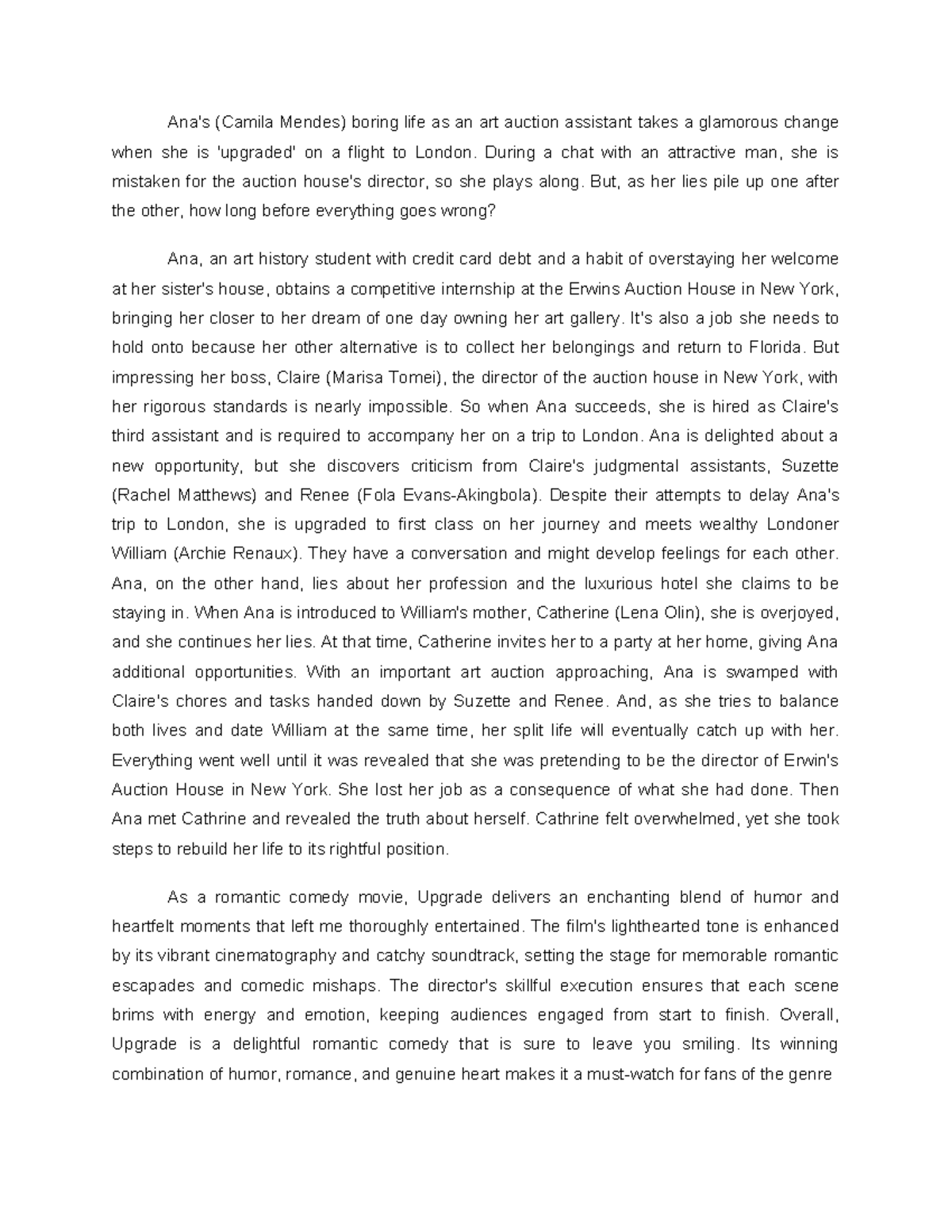 Synopsys Movie Upgrade - Ana's (Camila Mendes) boring life as an art ...