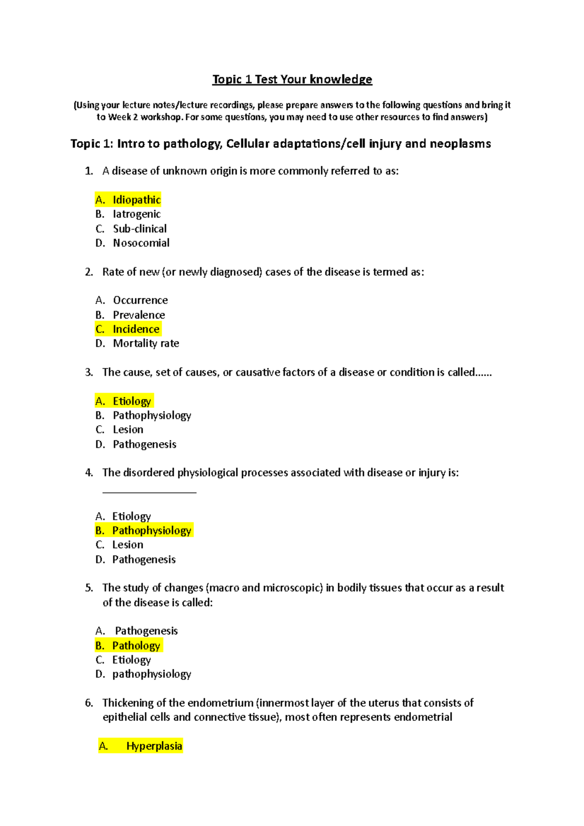 Topic 1 TYK Questions - Complete Practice material - Topic 1 Test Your ...
