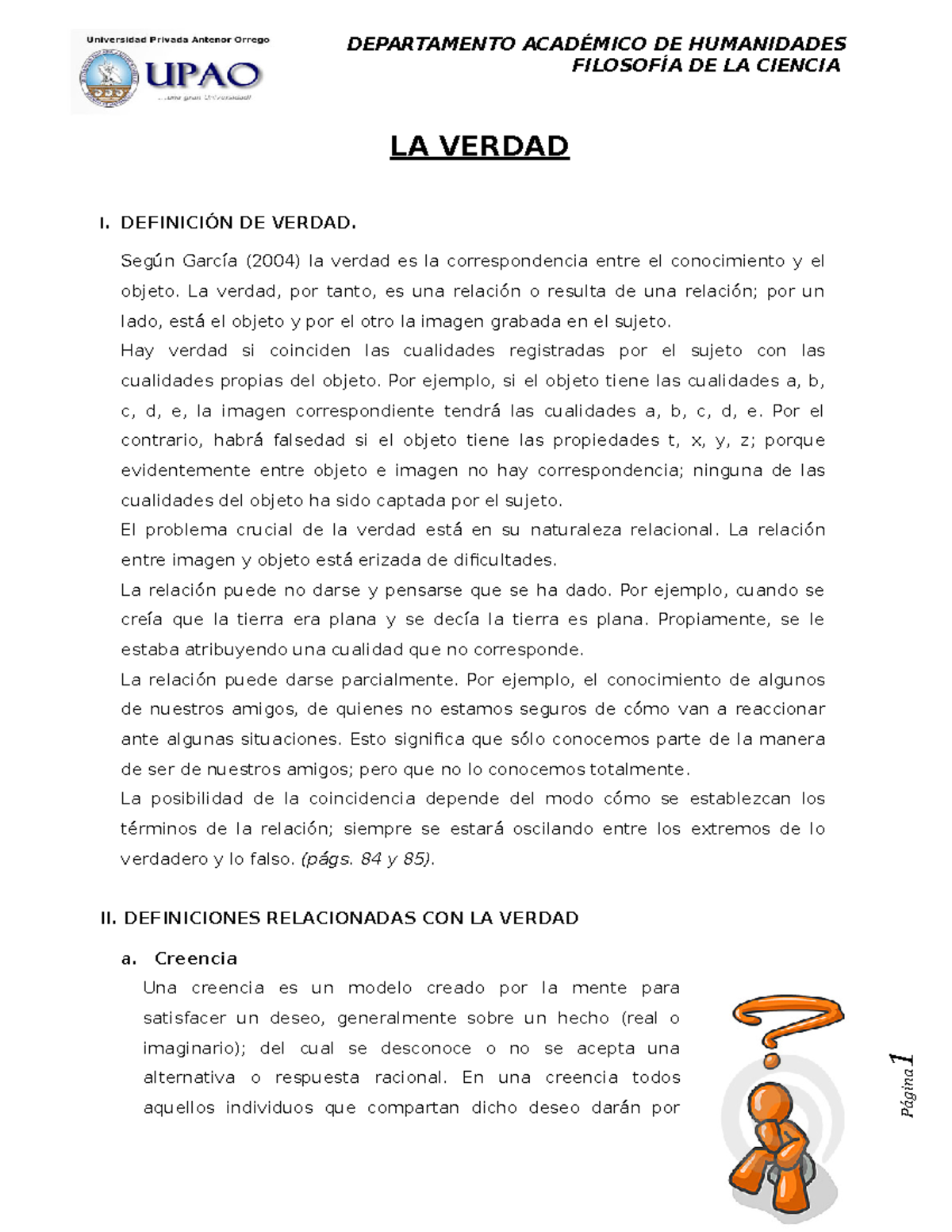 Lectura sem. 5 LA Verdad - FILOSOFÍA DE LA CIENCIA LA VERDAD I ...