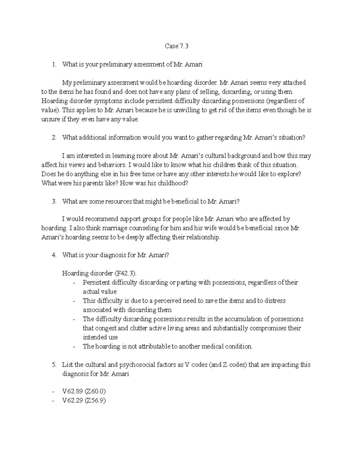 Case Exercise 7.3 - Case 7. What is your preliminary assessment of Mr ...