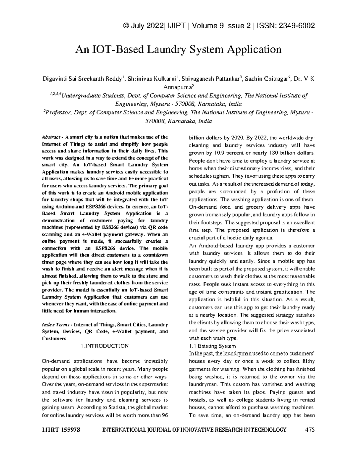 Ijirt 155978 Paper - Innovation of laundry shop - An IOT-Based Laundry ...