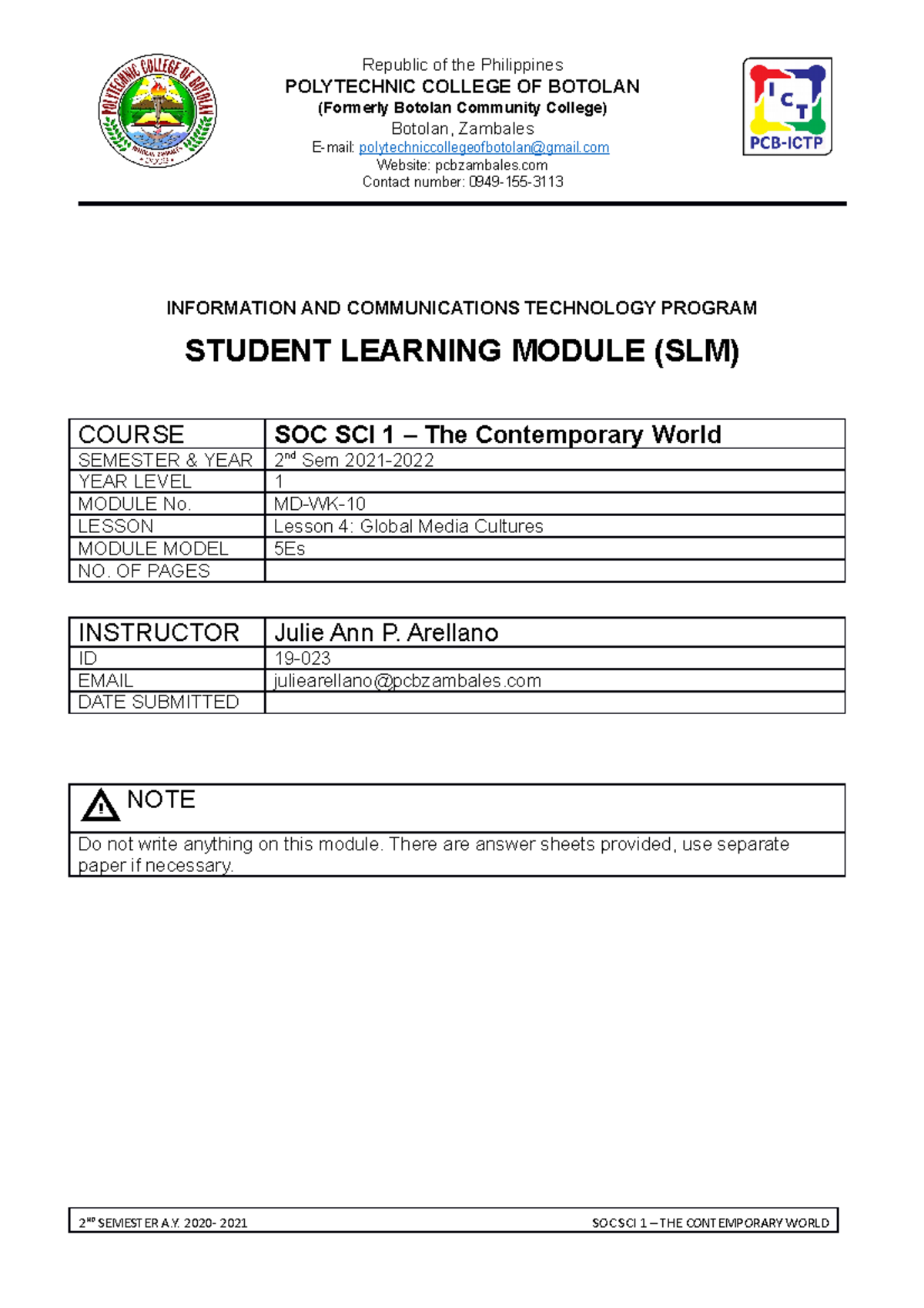 SOC SCI 1 - WK 10 - SOCIAL SCIENCE MODULE 1 - Republic of the ...