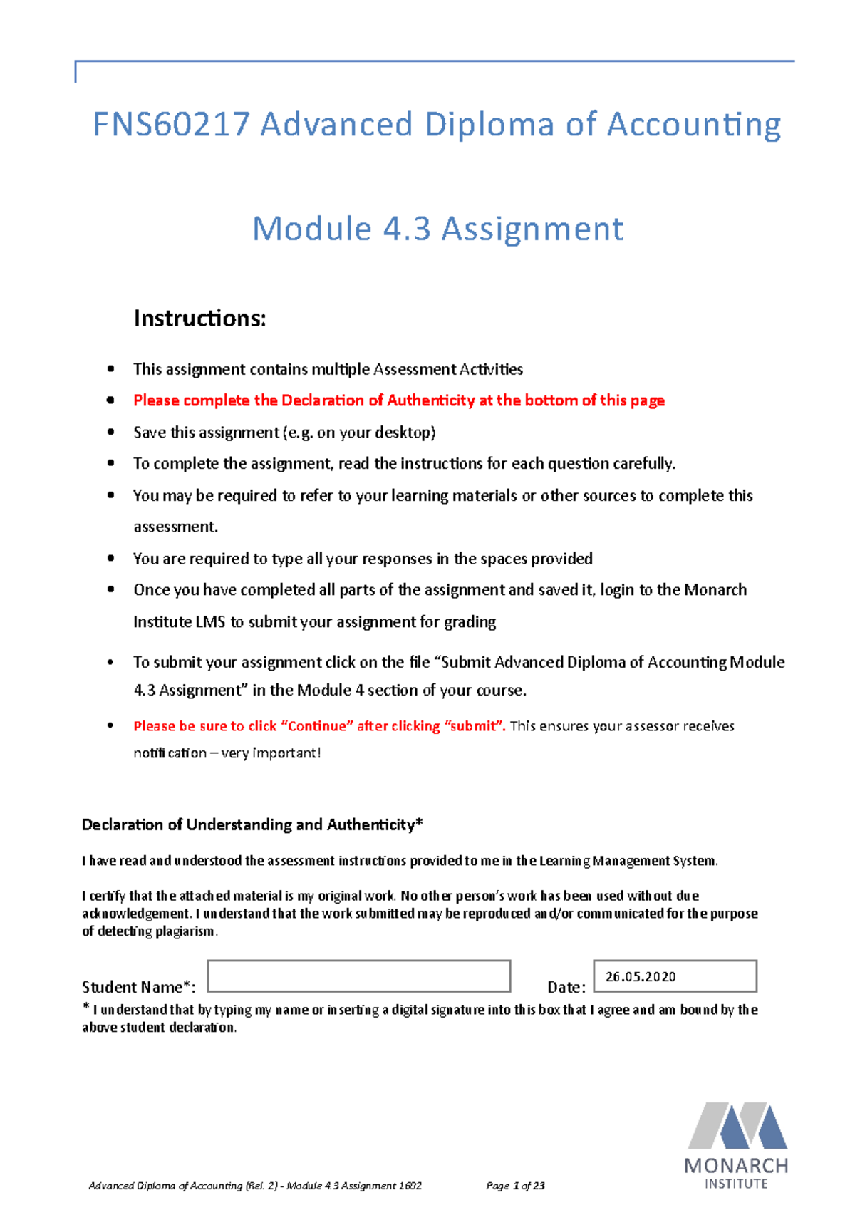 Assignment 4 part 3 - FNS60217 Advanced Diploma of Accounting Module 4 ...