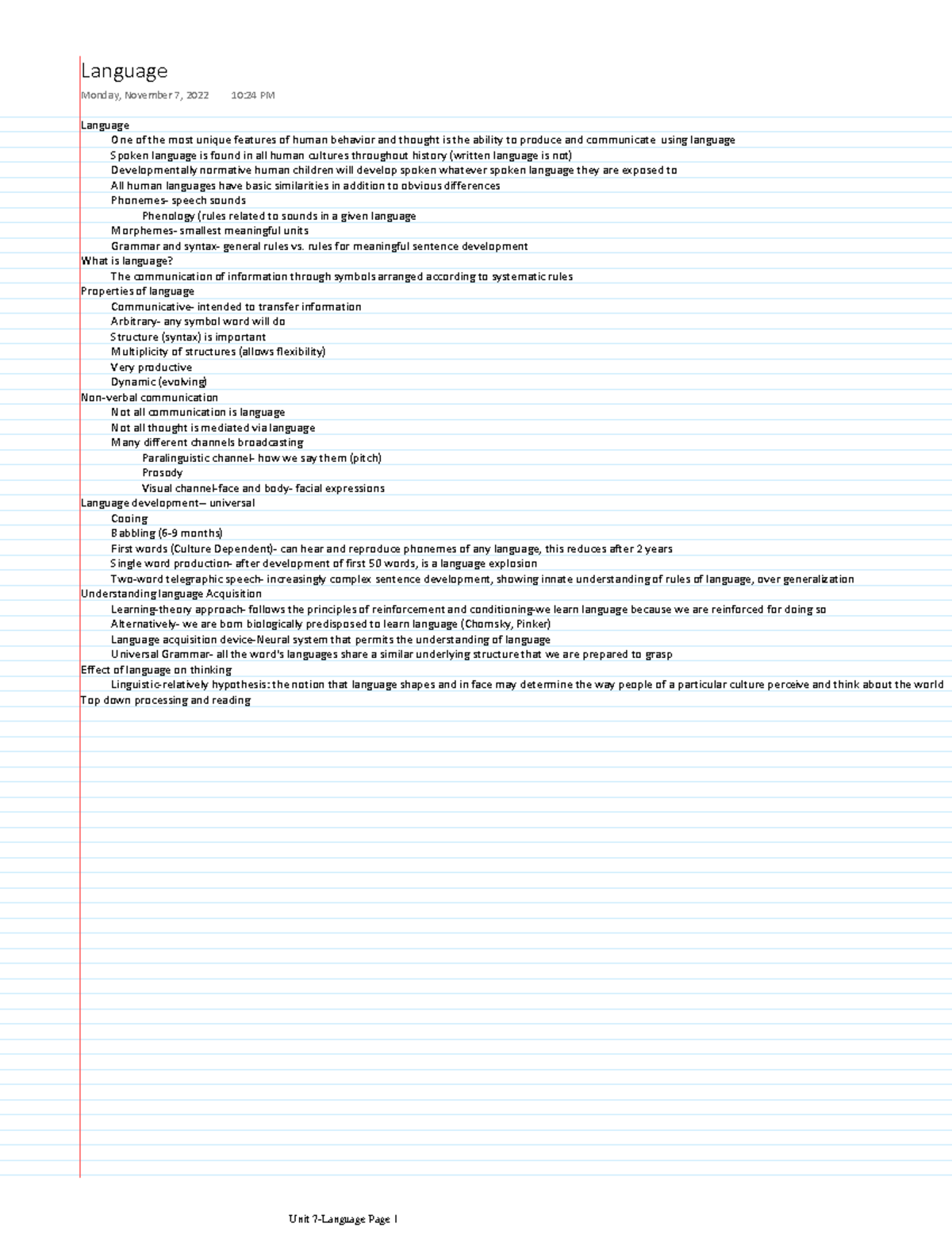 Language-psych 101 - Dr. Loos - Language One of the most unique ...