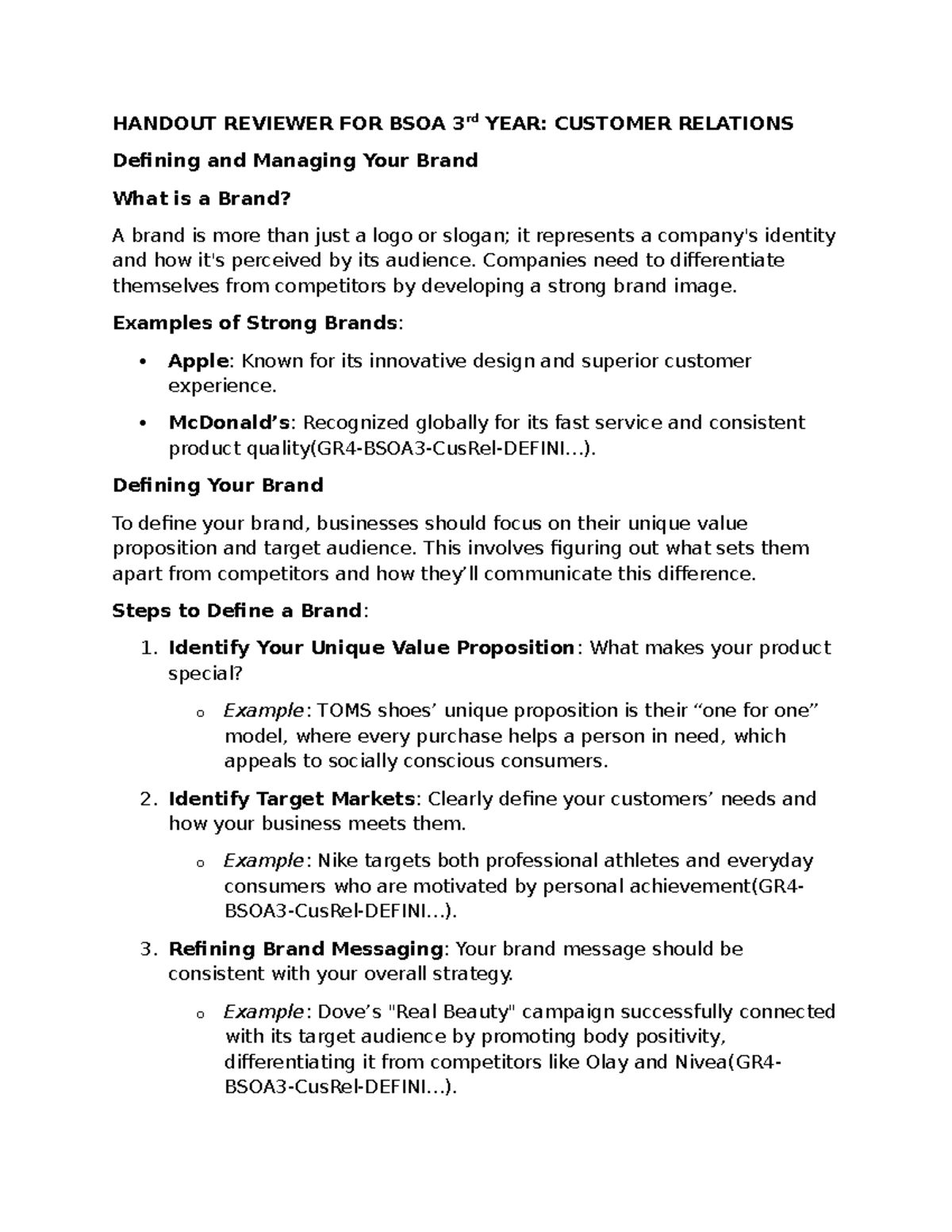 Handout Reviewer FOR BSOA 3rd YEAR - HANDOUT REVIEWER FOR BSOA 3rd YEAR ...