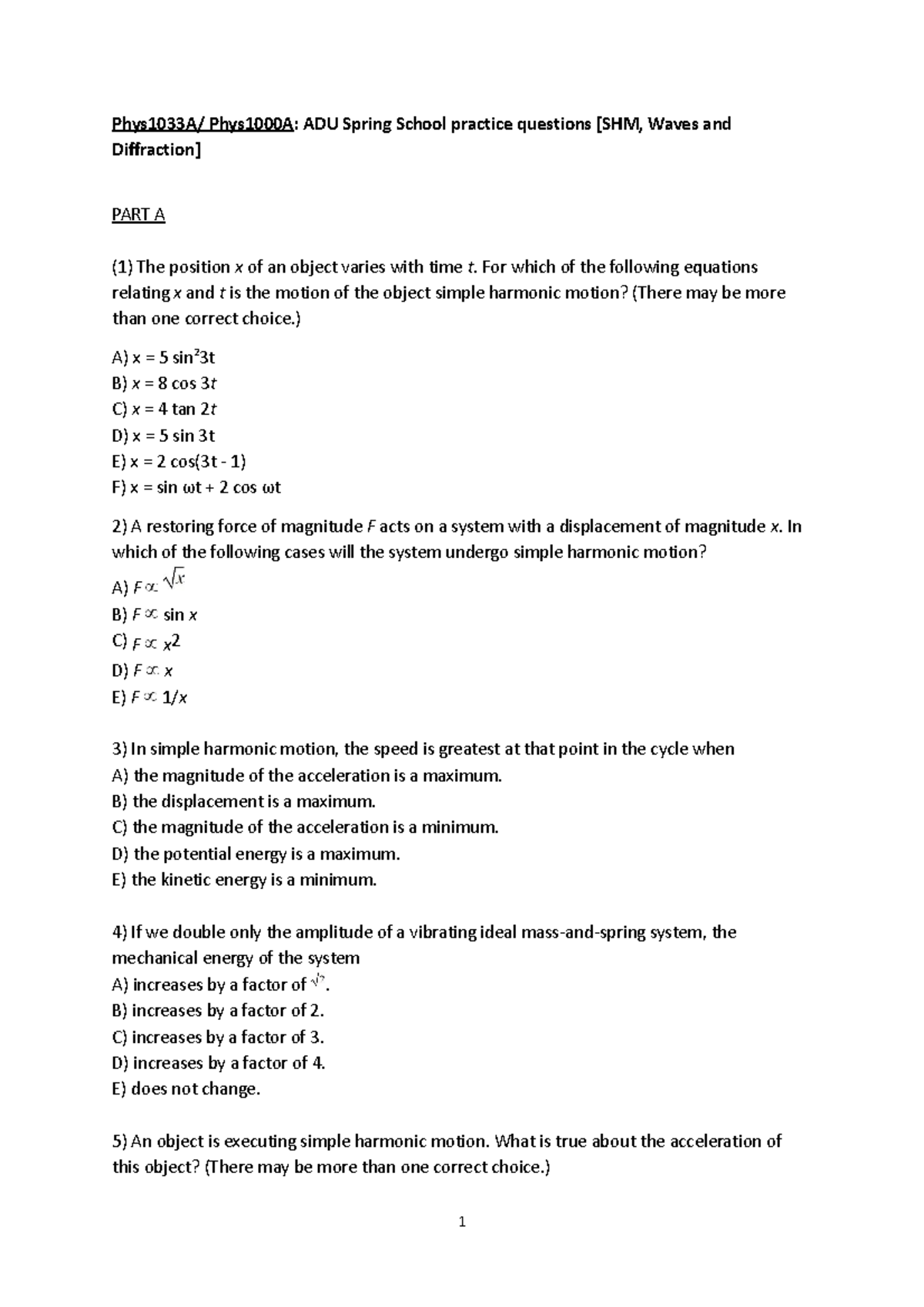 Phys1033A Spring School Monday questions 1139371233 - Phys1033A ...