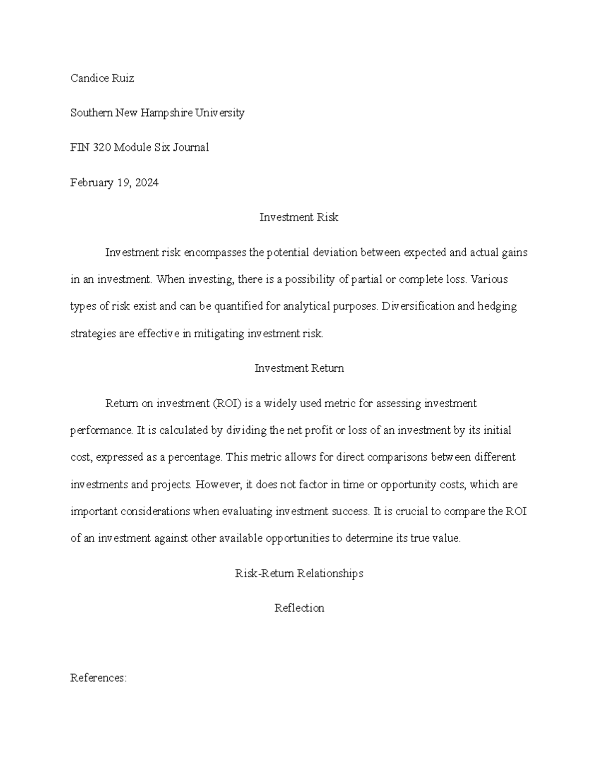 FIN 320 Module Six Journal - Candice Ruiz Southern New Hampshire ...