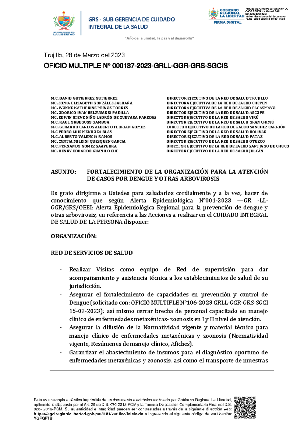Oficio Multiple-000187-2023-GGR-GRS- Sgcis - INTEGRAL DE LA SALUD "Año de la unidad, la paz y ...