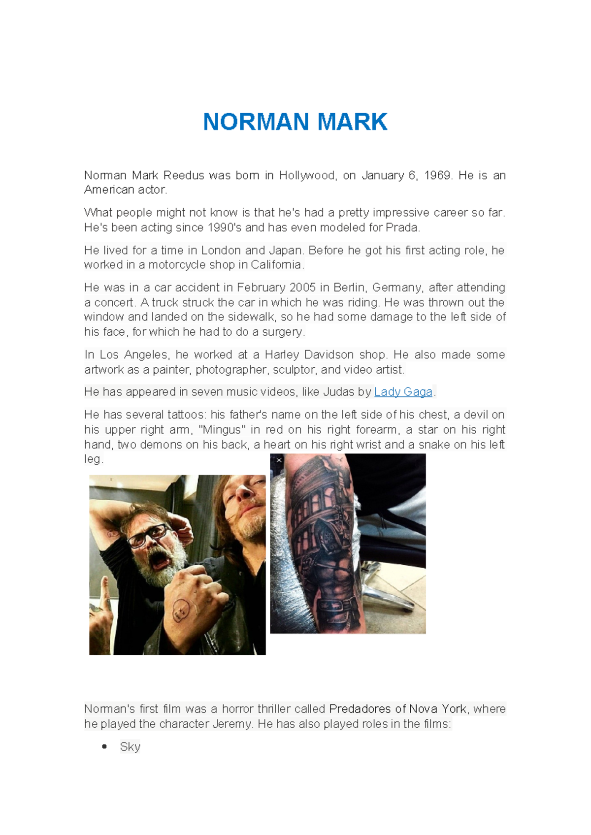 Norman MARK oral ingles - NORMAN MARK Norman Mark Reedus was born in ...