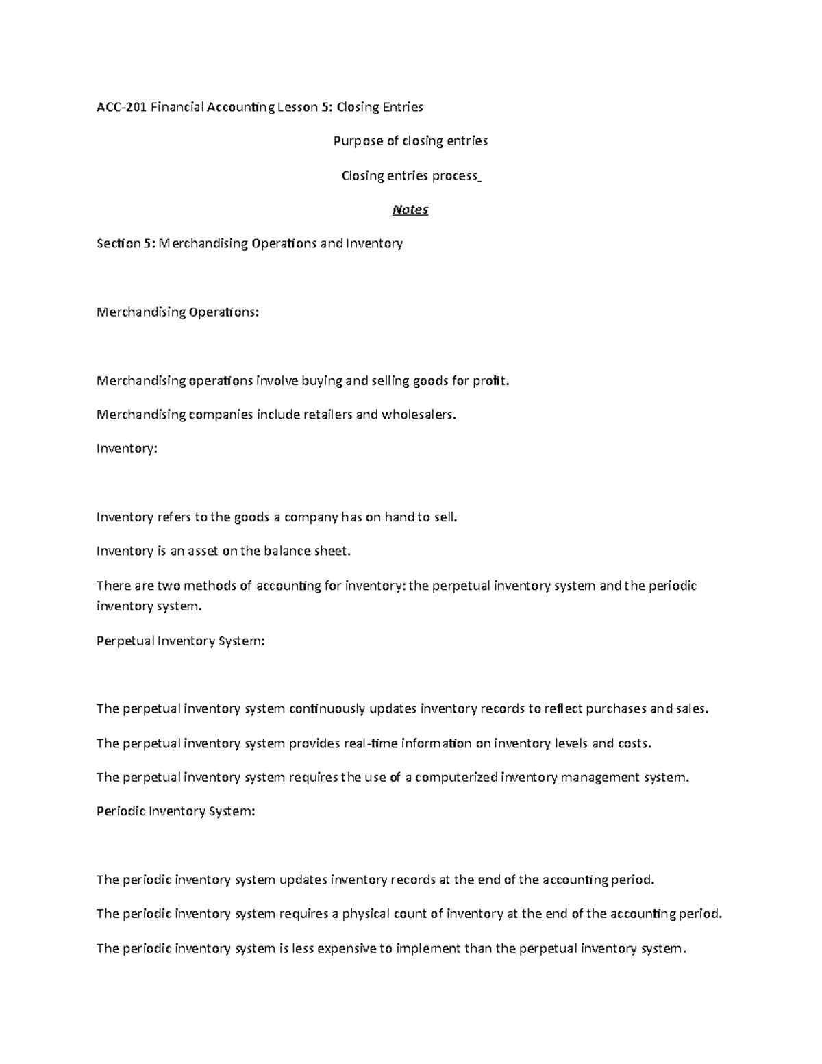 Section 5 Closing Entries - ACC-201 Financial Accounting Lesson 5 ...