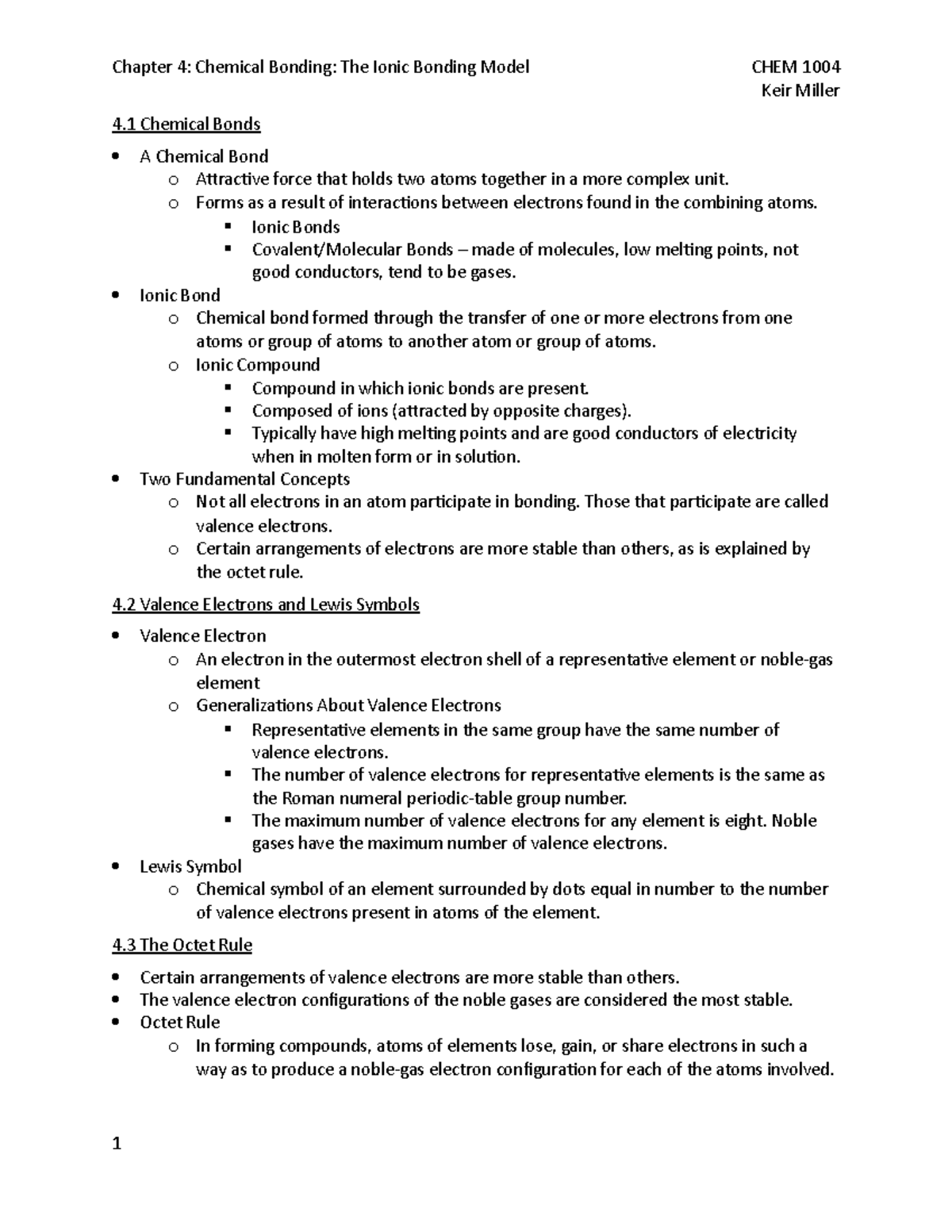 Chapter 4 Notes - Chapter 4: Chemical Bonding: The Ionic Bonding Model ...