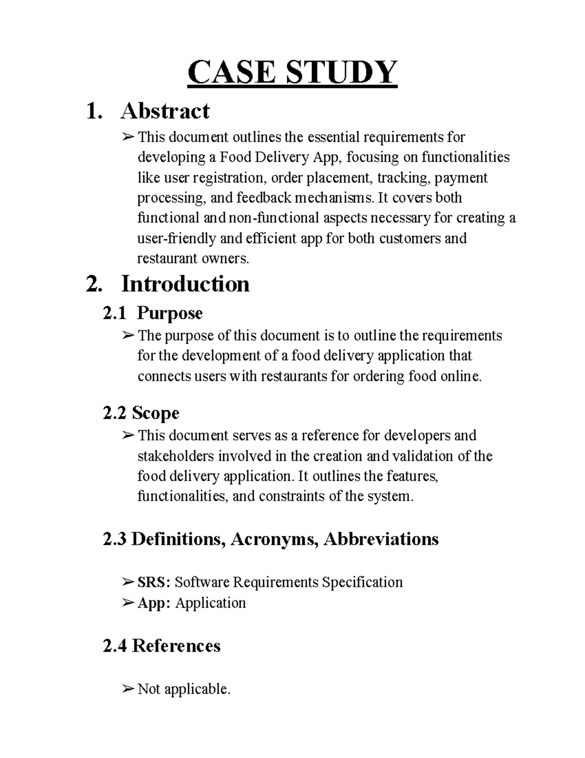 SRS Food Delivery App - CASE STUDY 1. Abstract This document outlines ...