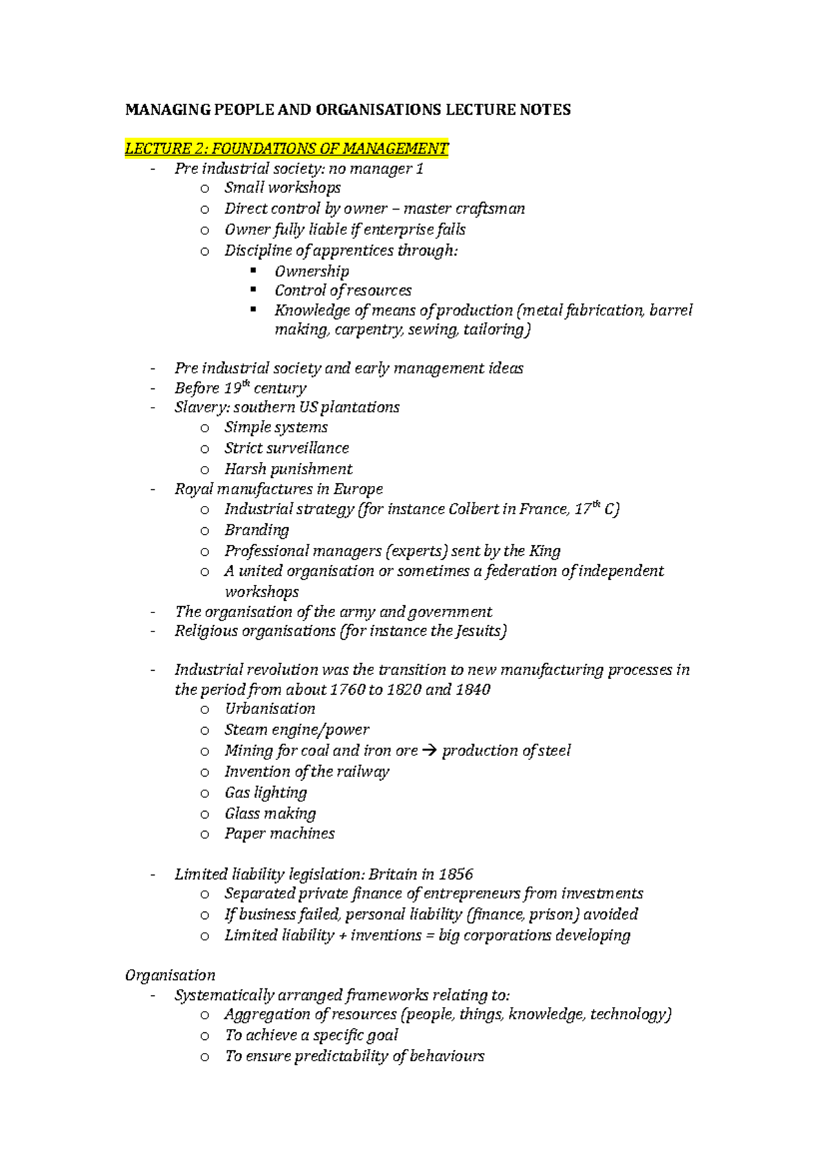Managing People AND Organisations Lecture Notes - MANAGING PEOPLE AND ...