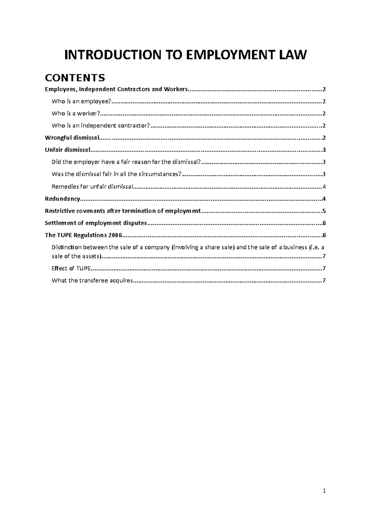 Introduction to Employment Law - INTRODUCTION TO EMPLOYMENT LAW ...