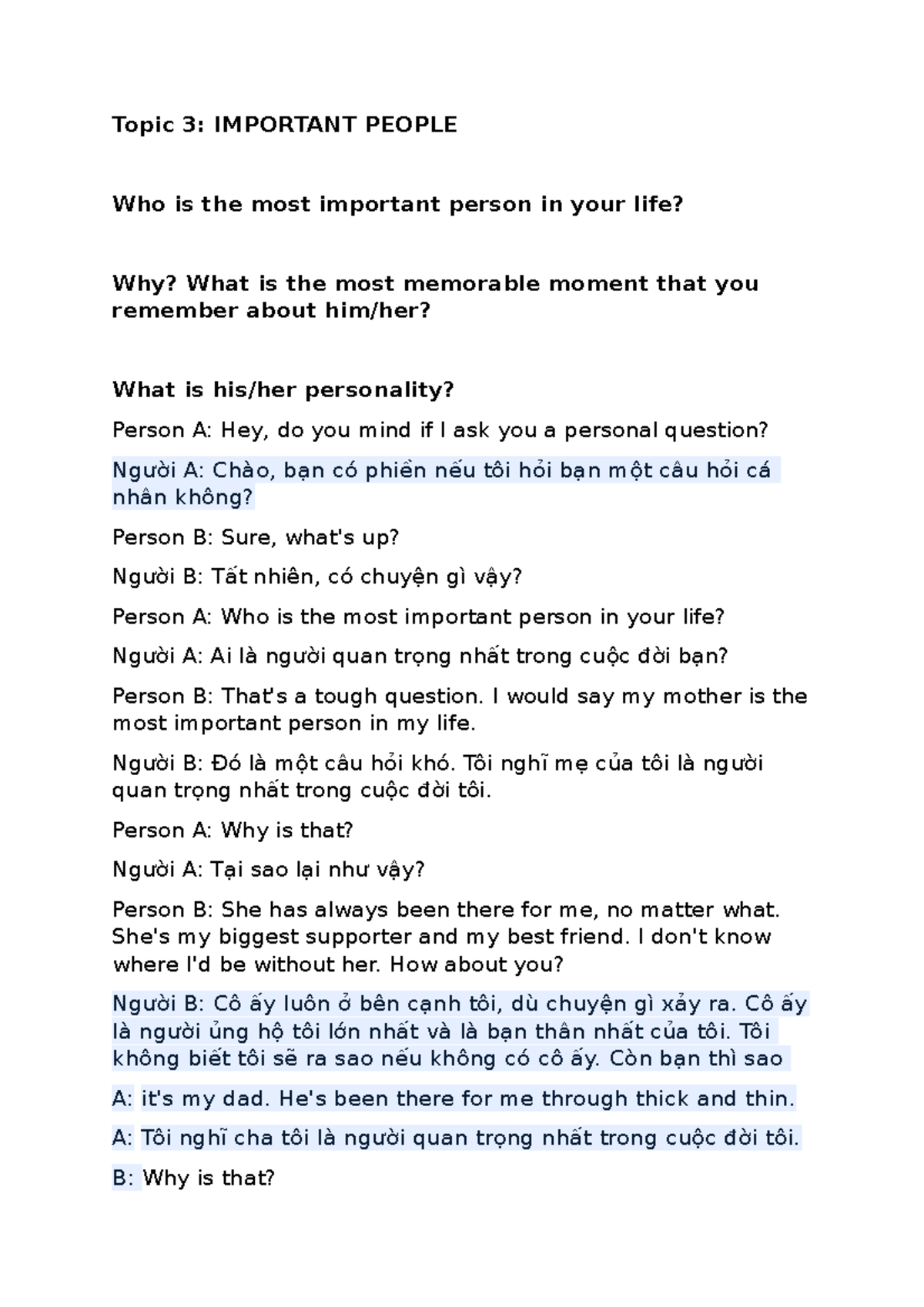 Topic 3 - Topic 3: IMPORTANT PEOPLE Who is the most important person in ...