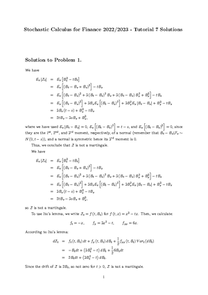 Stochastic Calculus Fall2022 Tutorial 1 - Stochastic Calculus for Finance 2022/2023 - Tutorial 1 ...