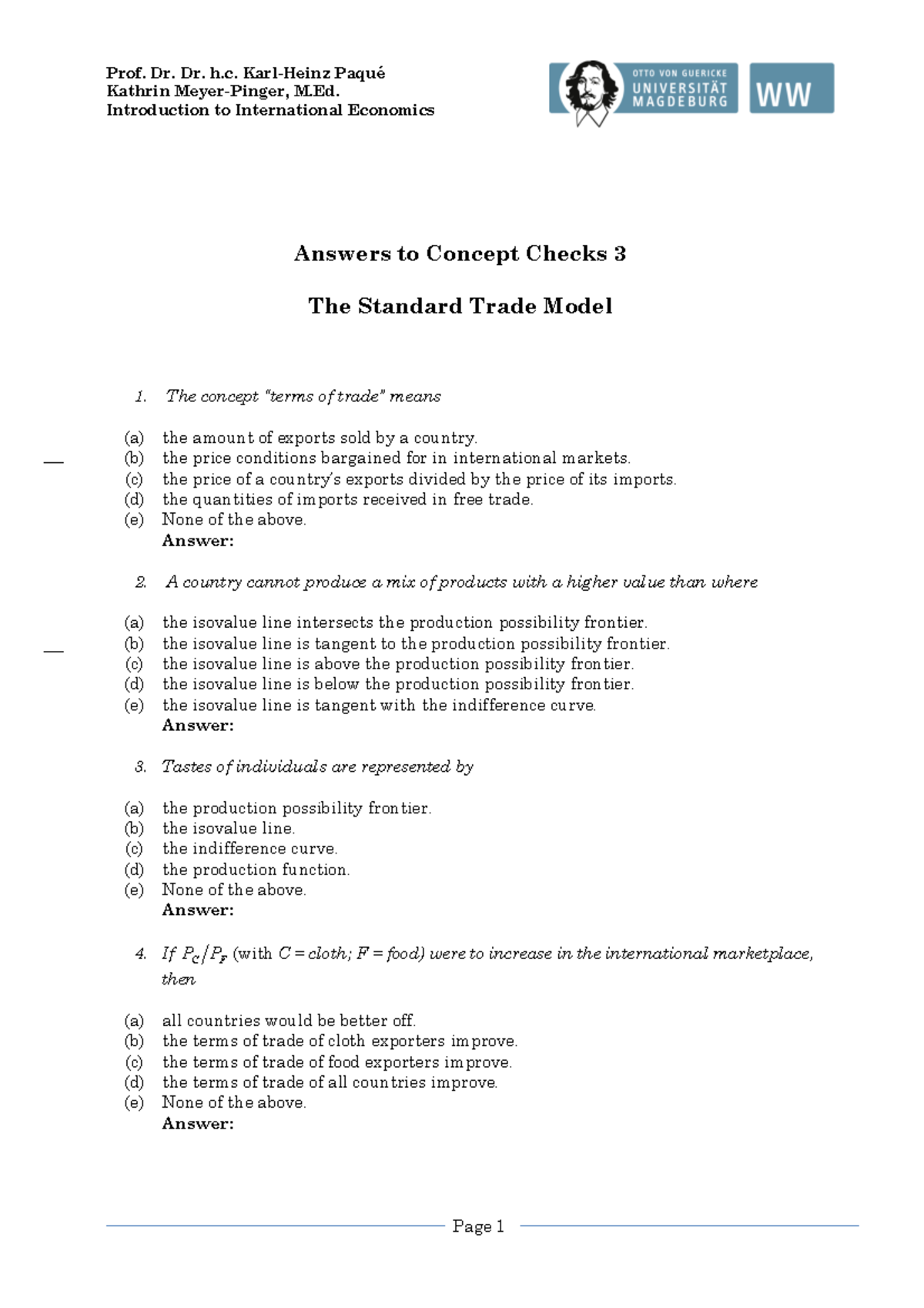 Concept Checks 3 - Prof. Dr. Dr. h. Kathrin M. Introduction to ...