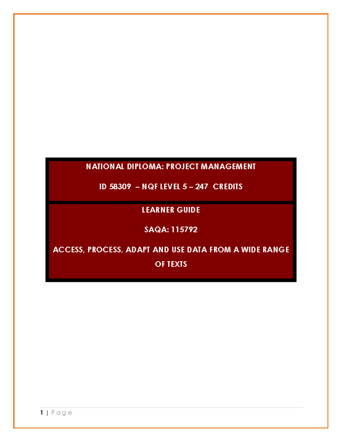 US 115792 Learner Guide - NATIONAL DIPLOMA: PROJECT MANAGEMENT ID 58309 ...