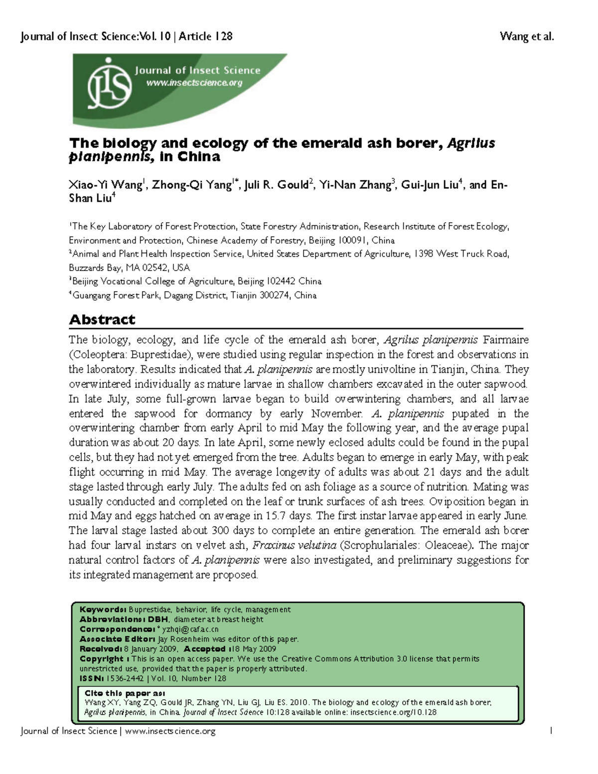031 - The biology and ecology of the emerald ash borer, Agrilus planipennis, in China Xiao-Yi ...