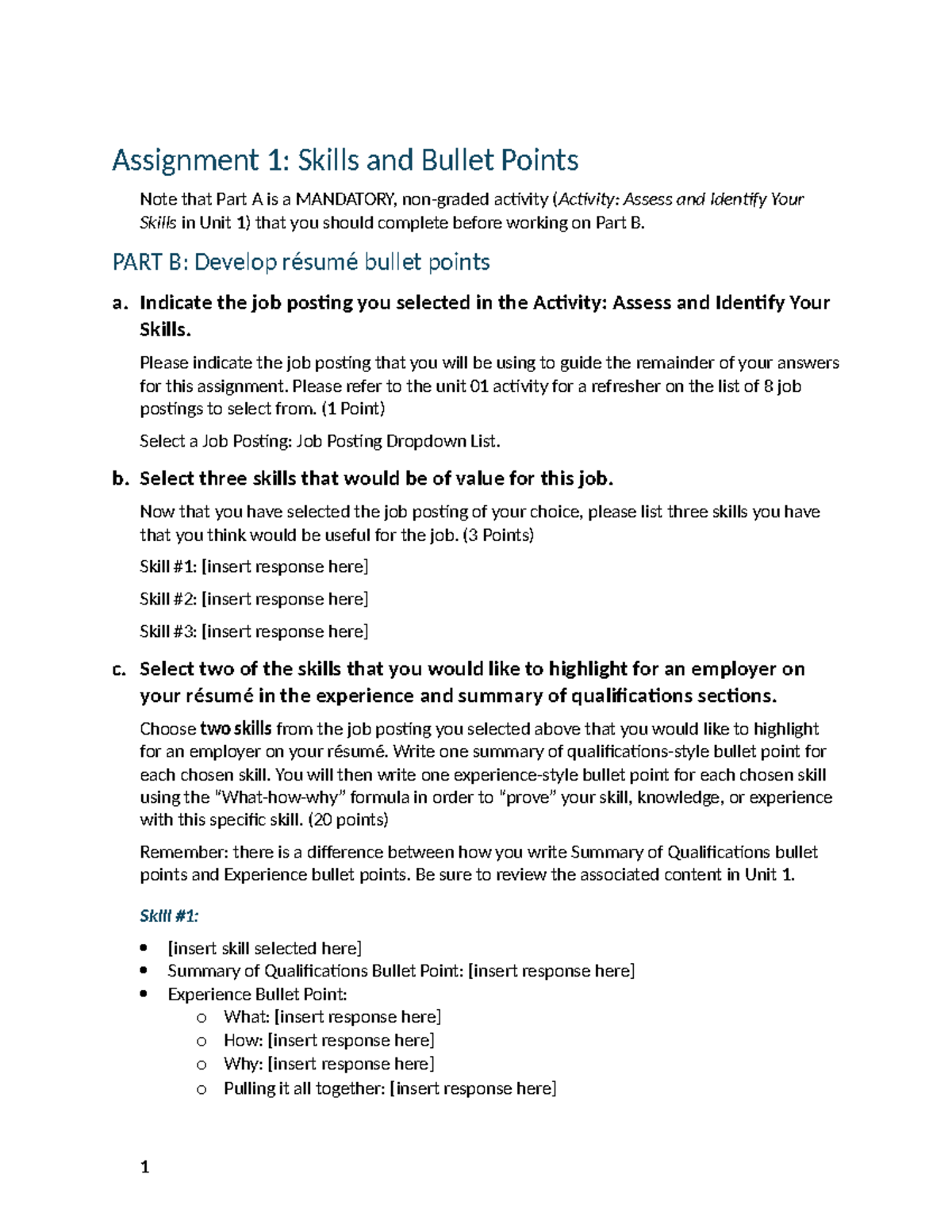 Assign 1-skills-and-bullet-points - Assignment 1: Skills and Bullet ...