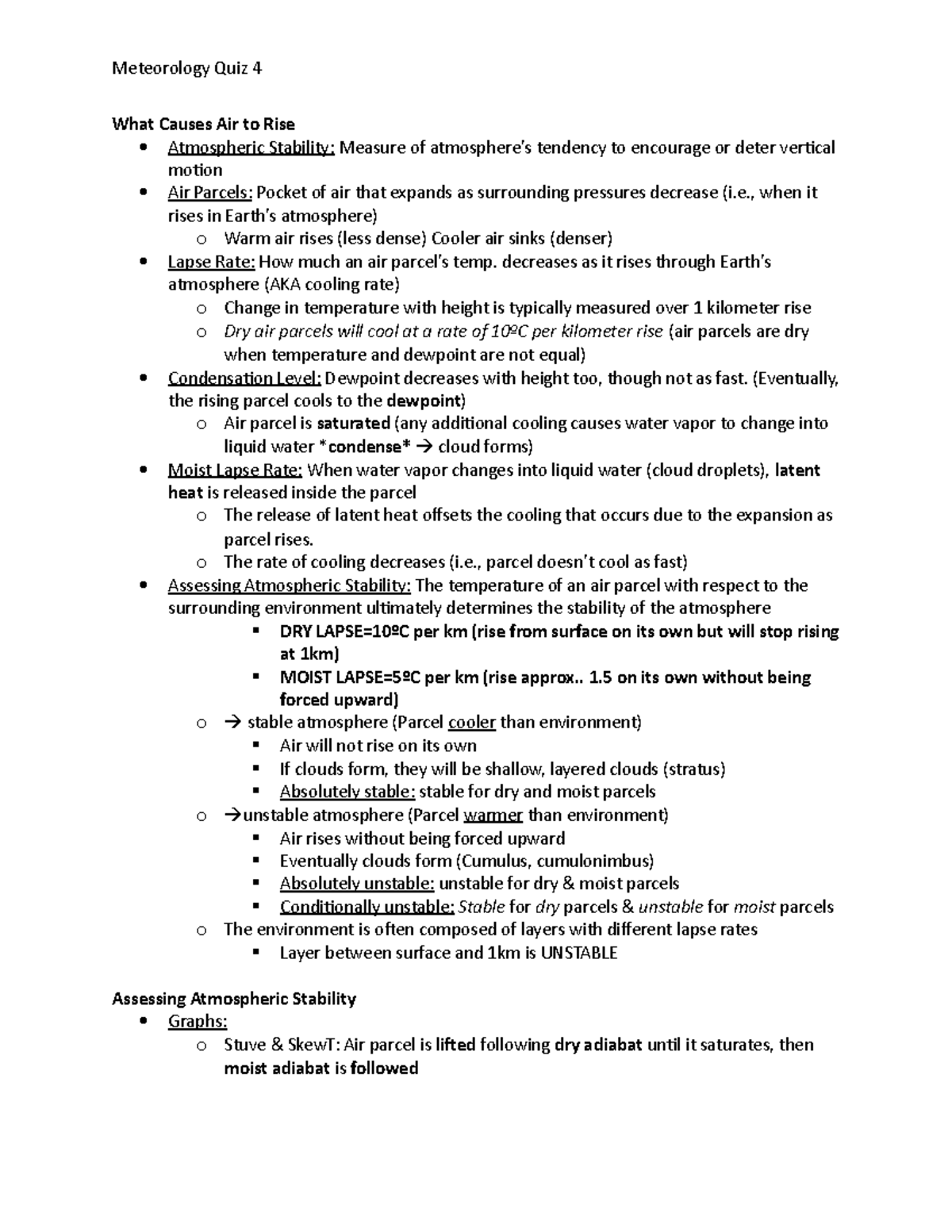 Met 4 - Unit 4 - Meteorology Quiz 4 What Causes Air to Rise Atmospheric ...