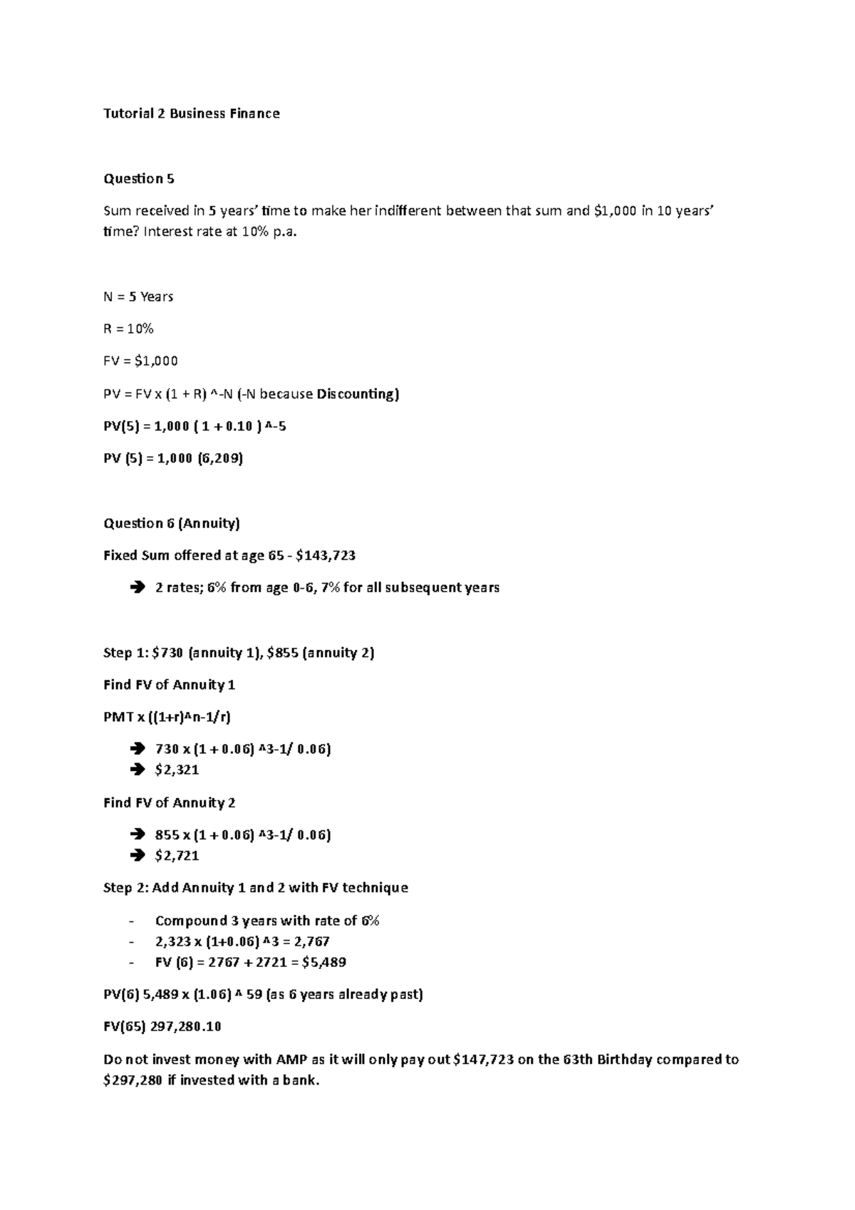 Tutorial 2 Business Finance Notes - Tutorial 2 Business Finance ...