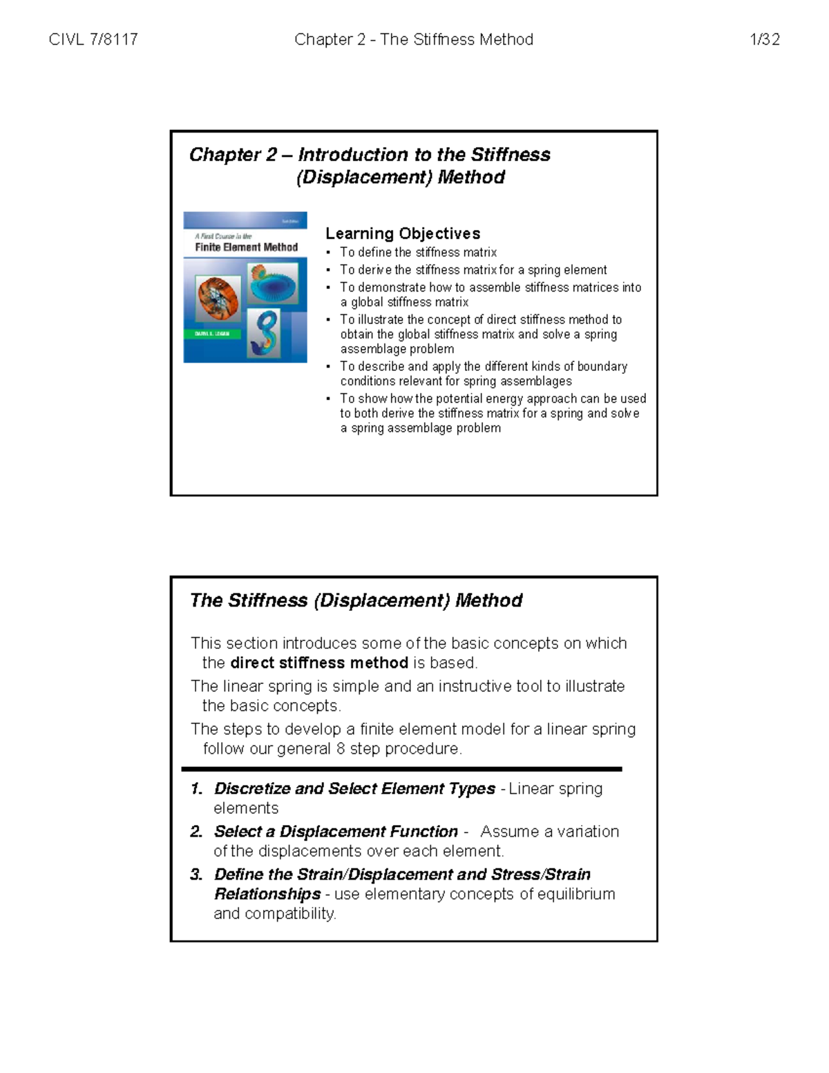 Chapter 02 - PC1 - Chapter 2 – Introduction to the Stiffness (Displacement) Method Learning ...