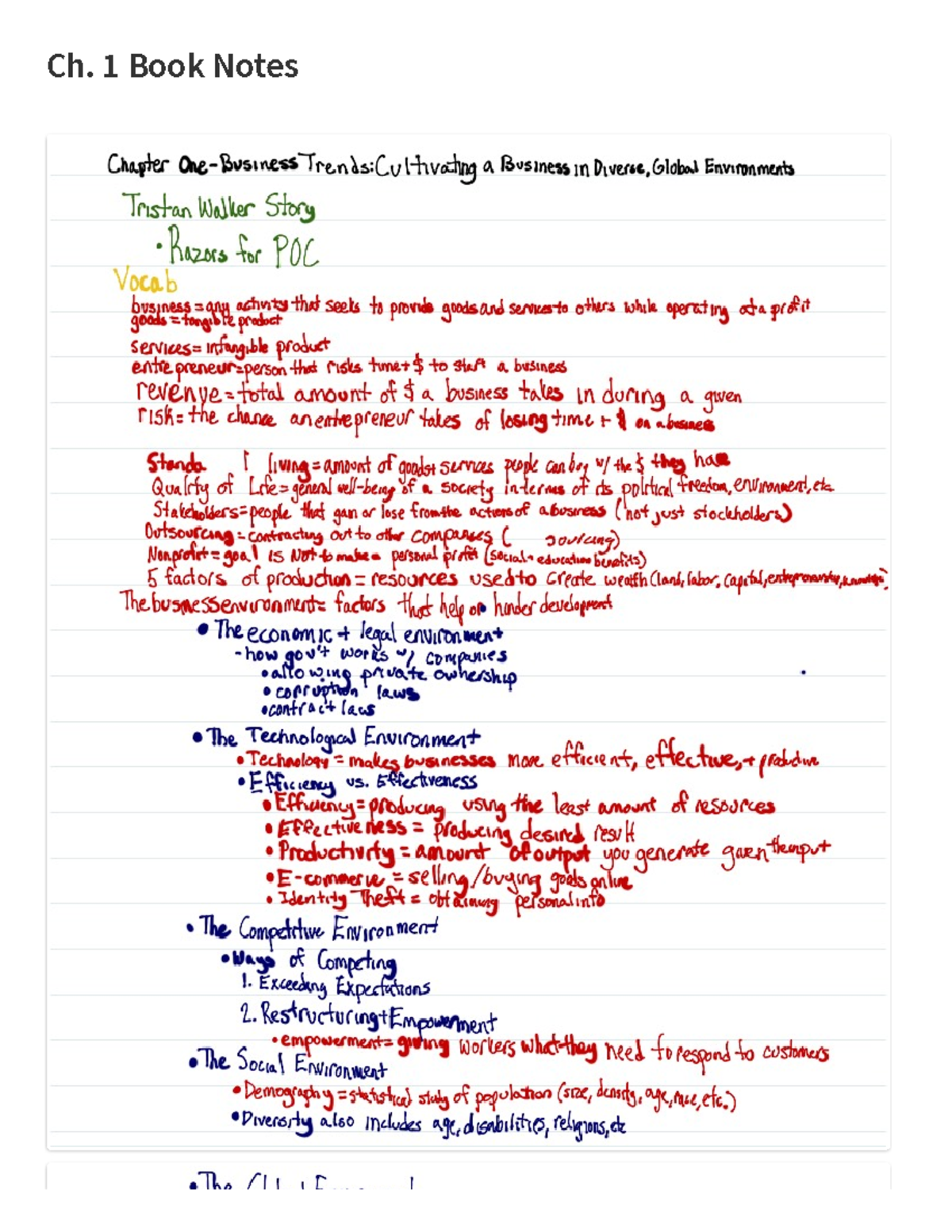 Intro to Business - Ch. 1 - BUS 10123 - Ch. 1 Book Notes - Studocu