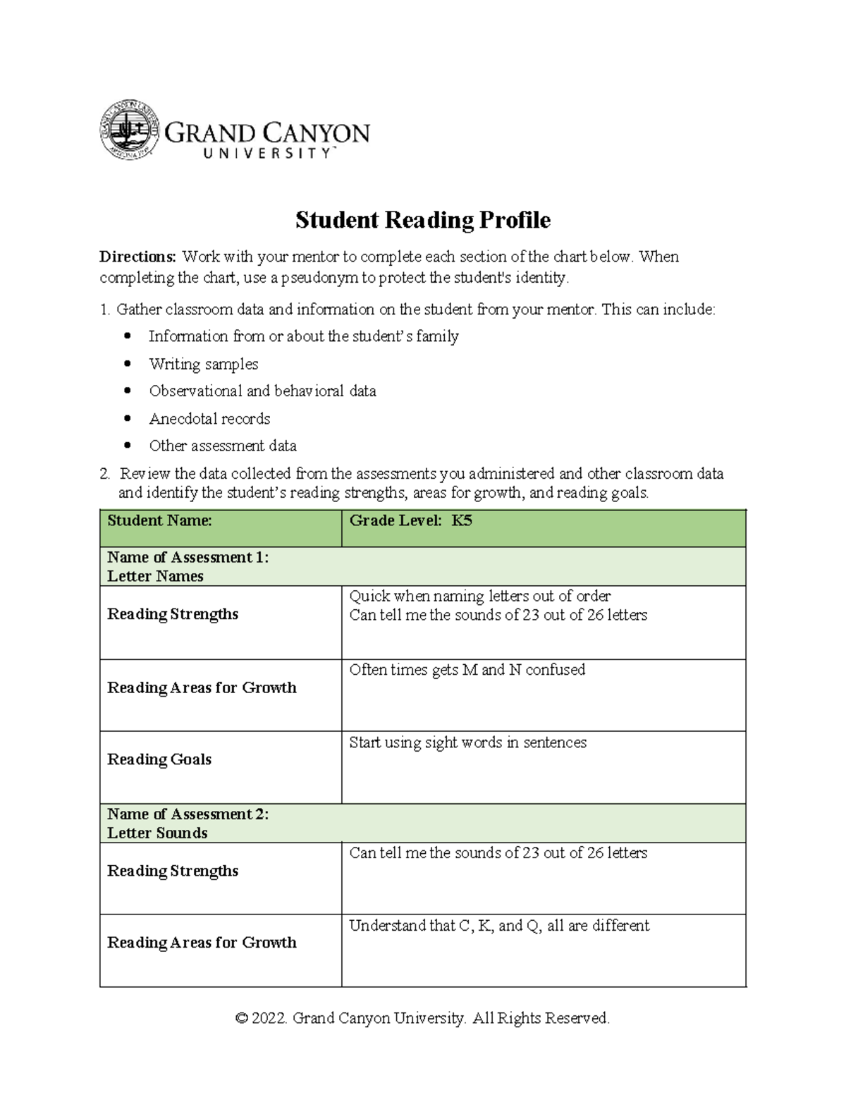 Nt-Reading-Profile - Reading Profile for classwork or assignment ...