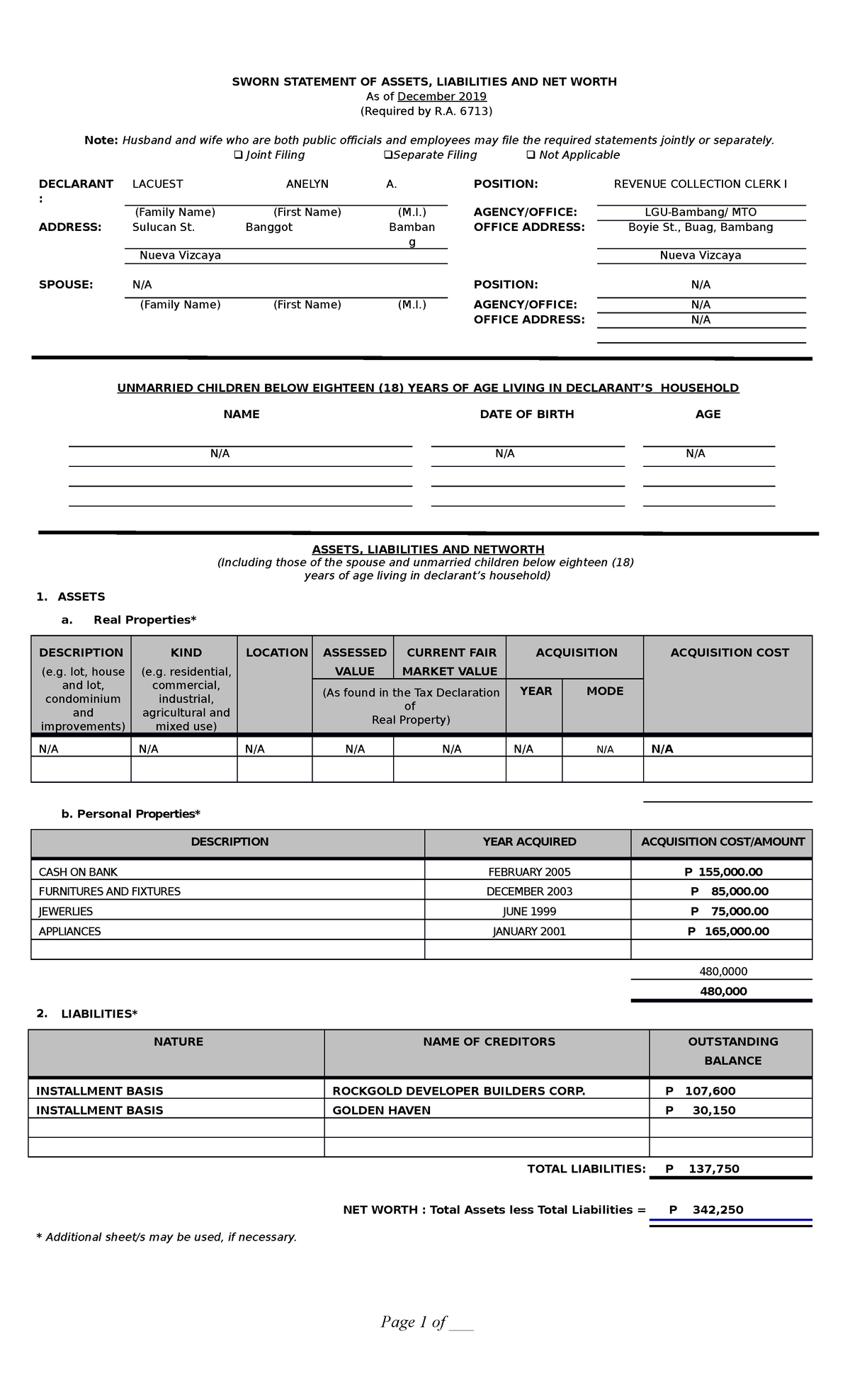 EDIT - AN edit essay - SWORN STATEMENT OF ASSETS, LIABILITIES AND NET ...