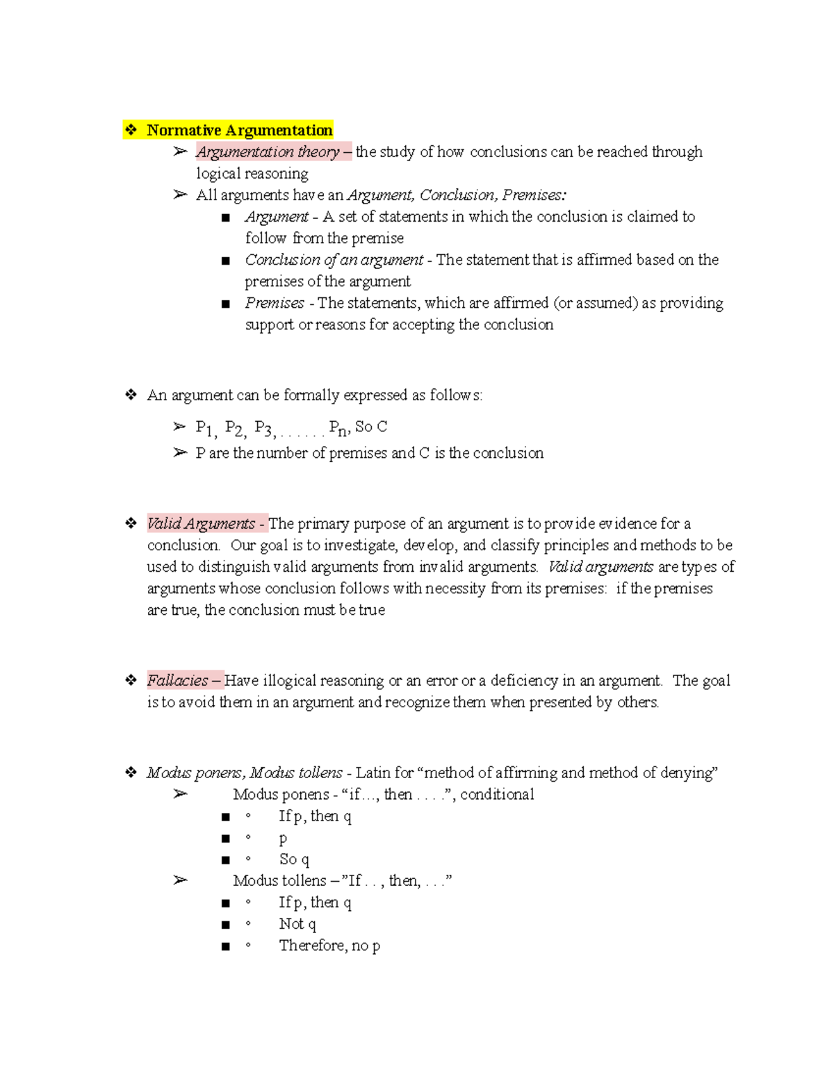 Module 5 - Normative Argumentation Argumentation theory – the study of how conclusions can be ...
