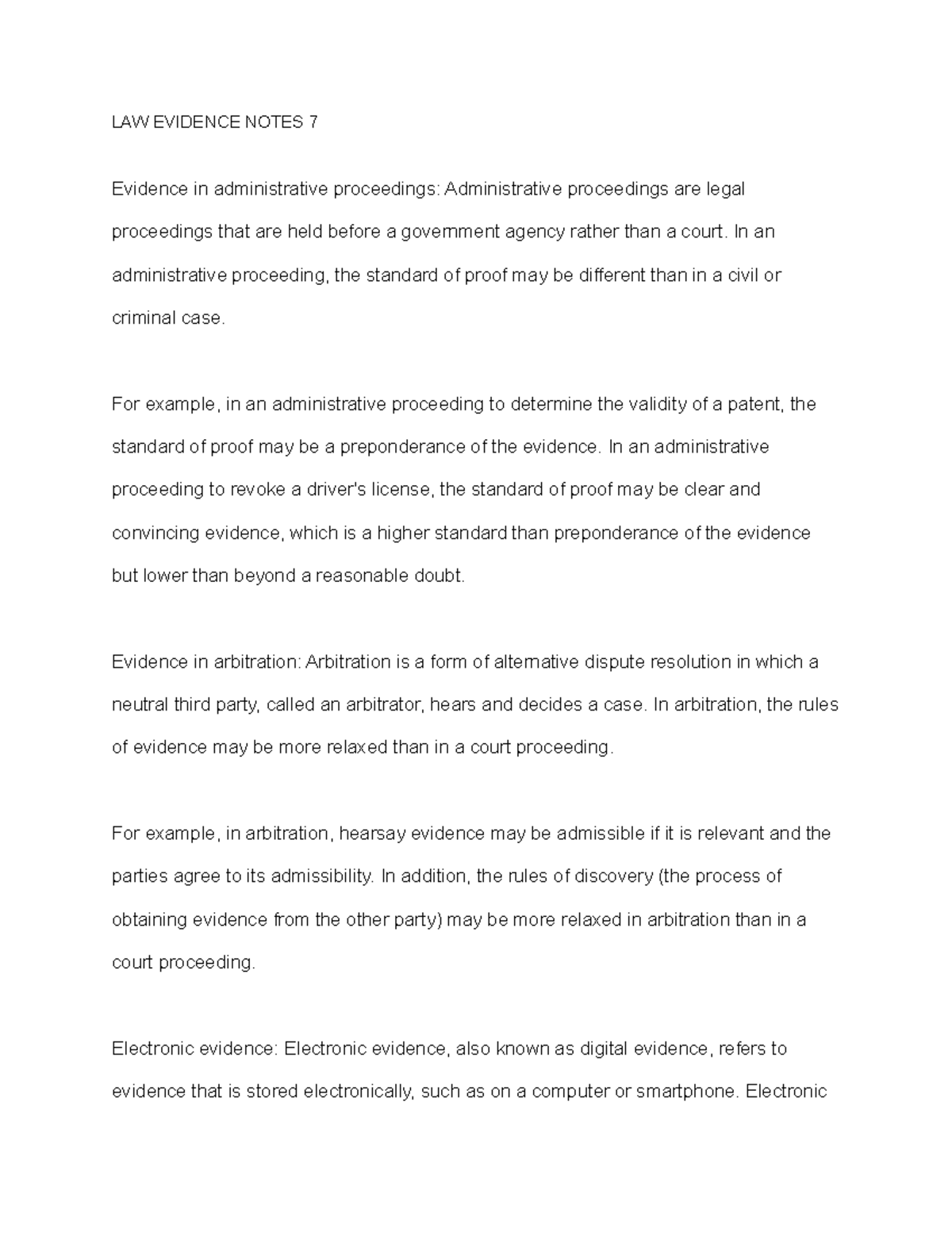 Law evidence 1 - LAW EVIDENCE NOTES 7 Evidence in administrative ...