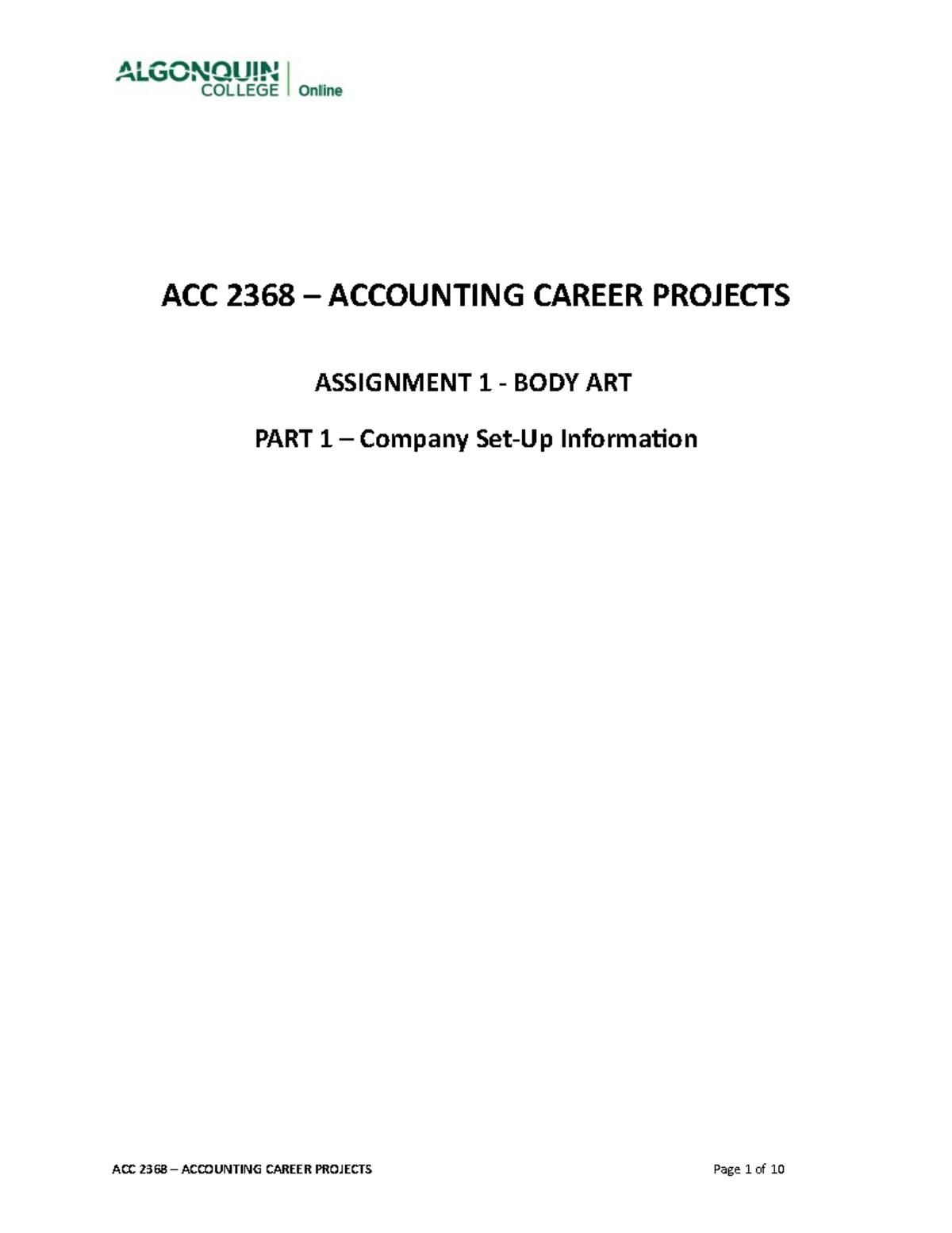 Assignment 1 - Part I - ACC 2368 – ACCOUNTING CAREER PROJECTS ...