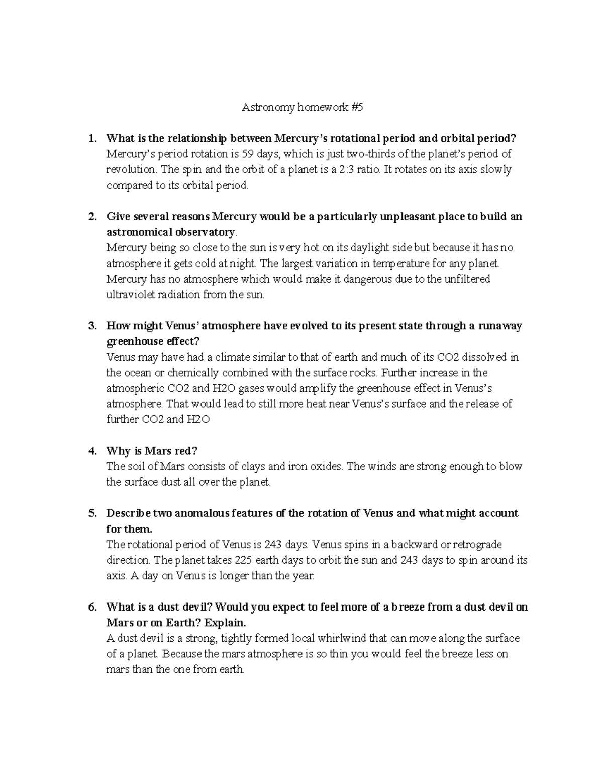 AST 1002 questions #5 - Astronomy homework # 1. What is the ...