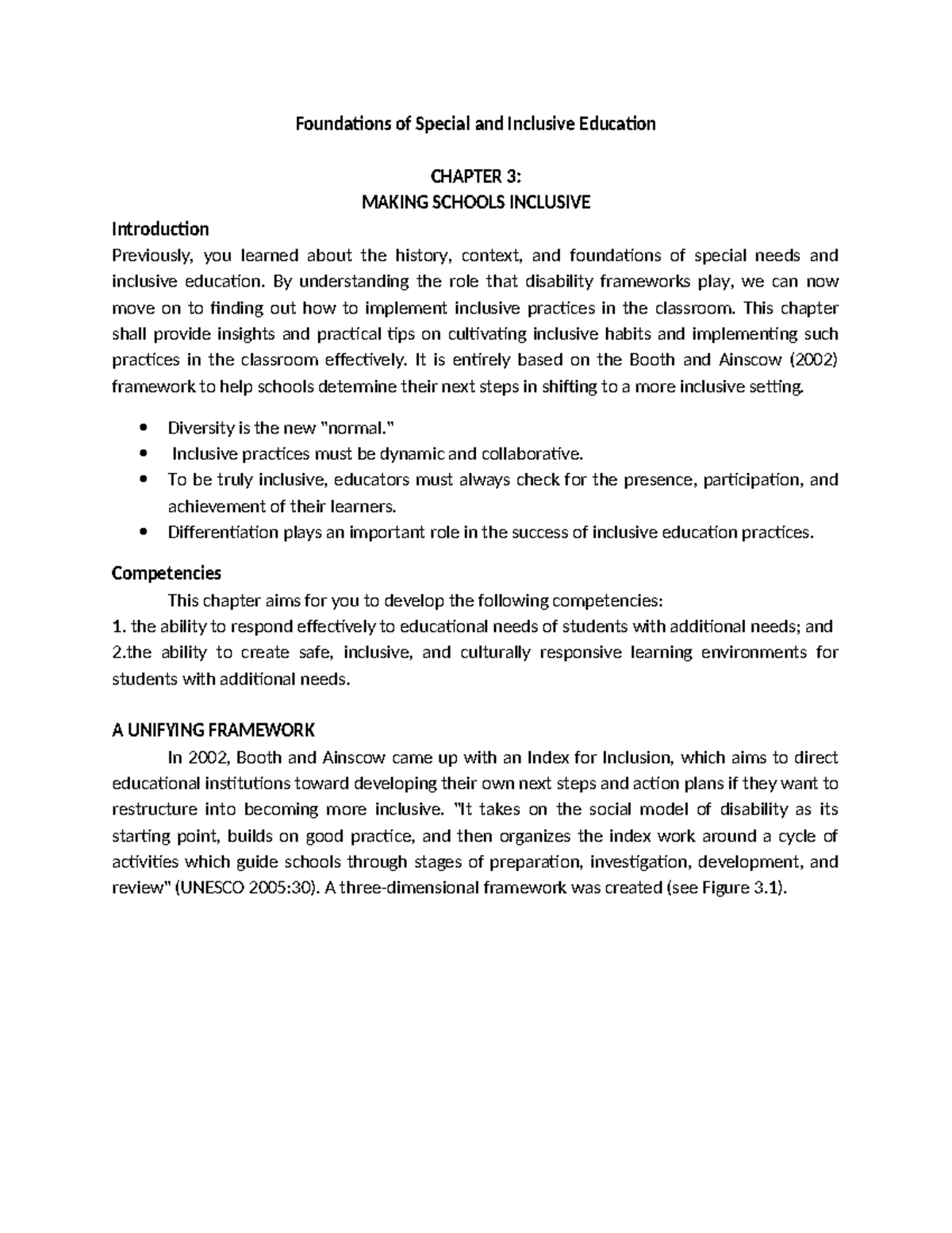 Fosaie Chapter 3 Making Schools Inclusive 1 - Foundations of Special ...