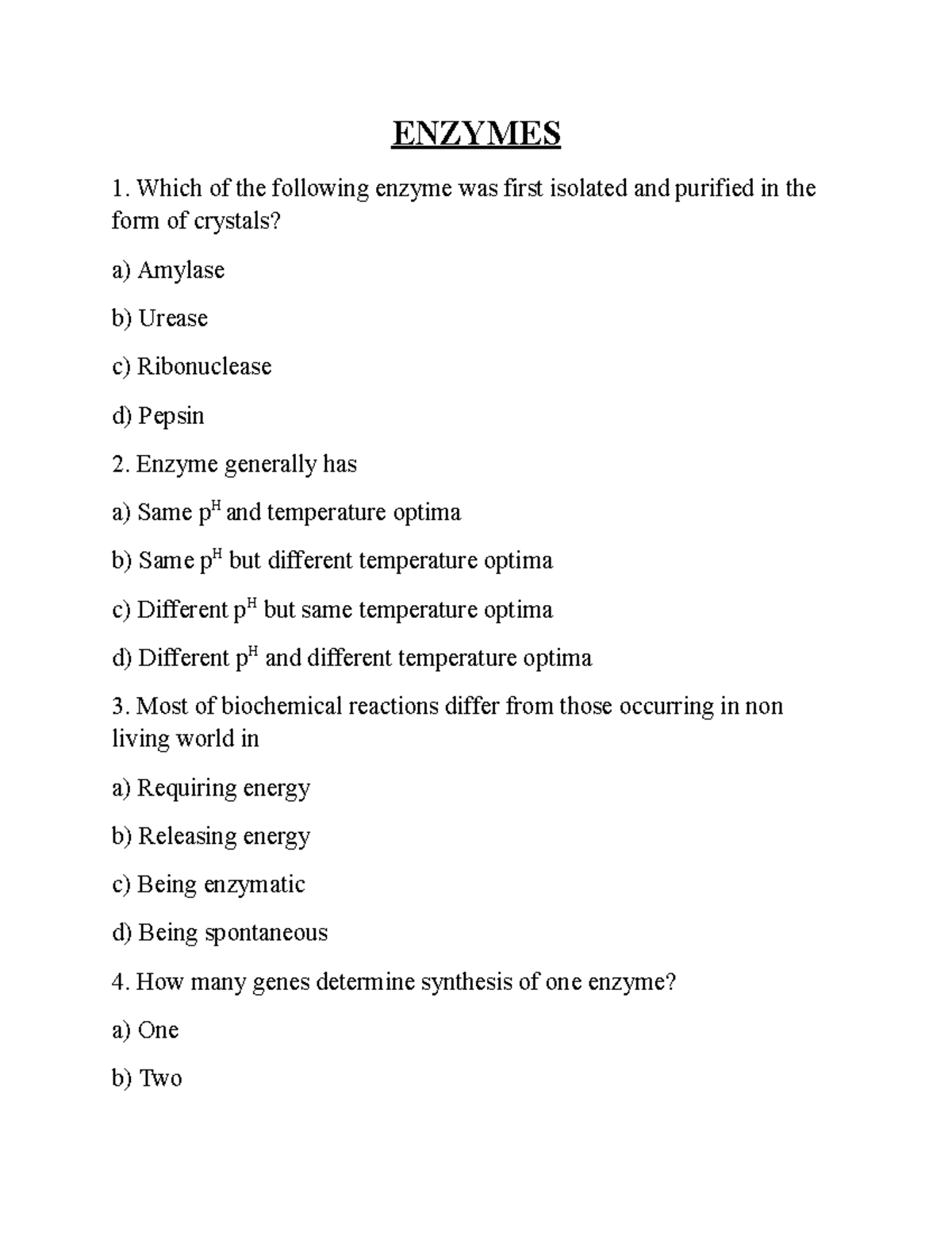 Enzymes - good information - ENZYMES Which of the following enzyme was ...