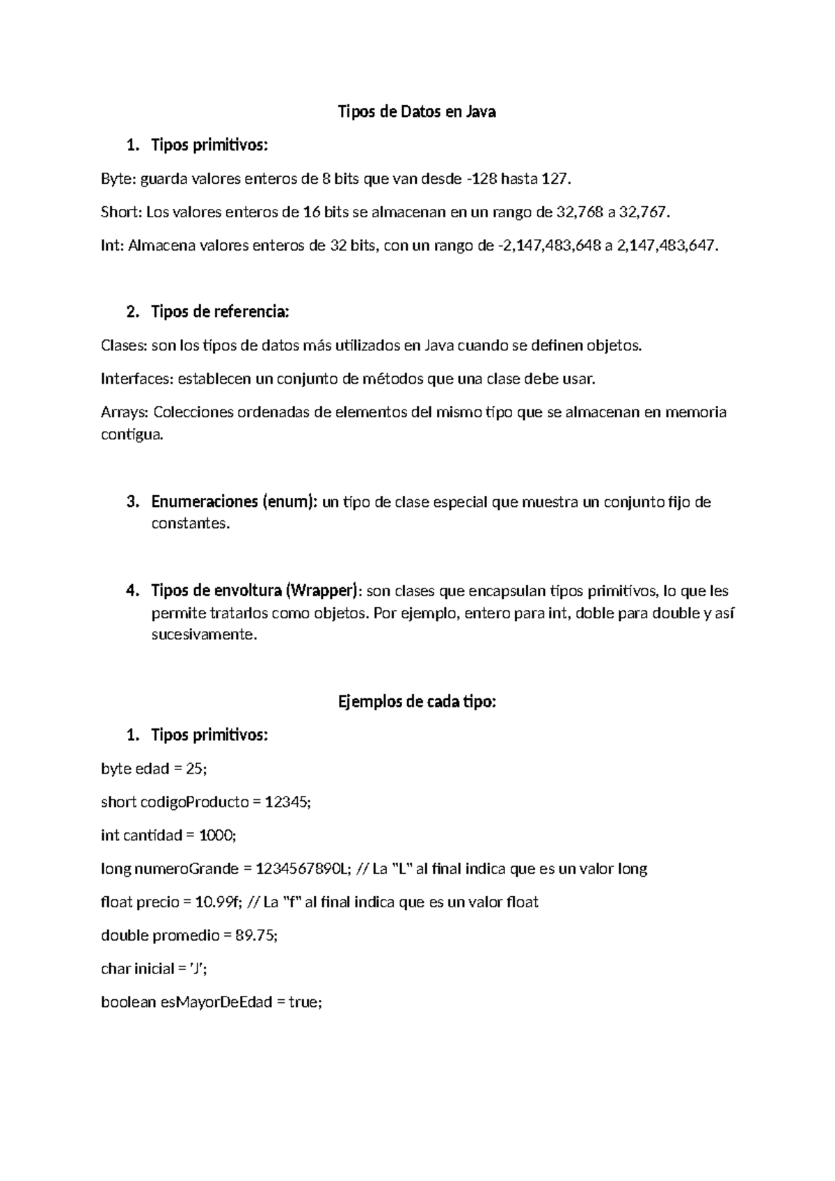 Tipos de Datos en Java - Investigación de javva - Tipos de Datos en ...