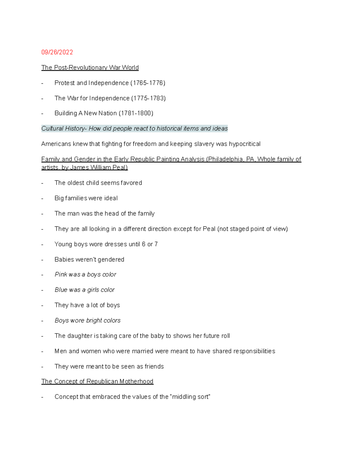 Week 7- The Revolutionary War and Its Aftermath 1776-1787 Notes - 09/26 ...