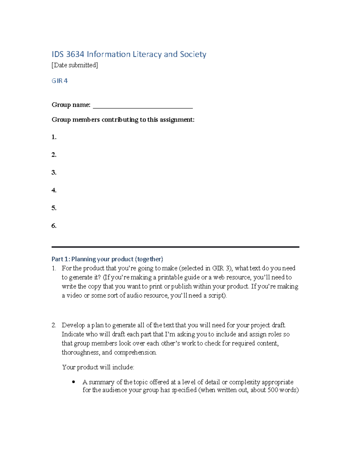 GIR4 worksheet - test - IDS 3634 Information Literacy and Society [Date ...