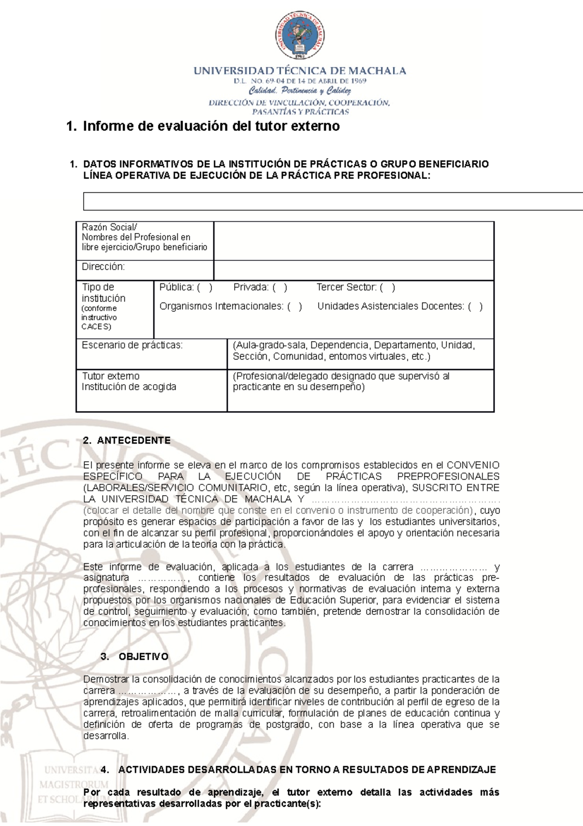 Evaluacion Tutor Externo - 1. Informe de evaluación del tutor externo 1. DATOS INFORMATIVOS DE ...