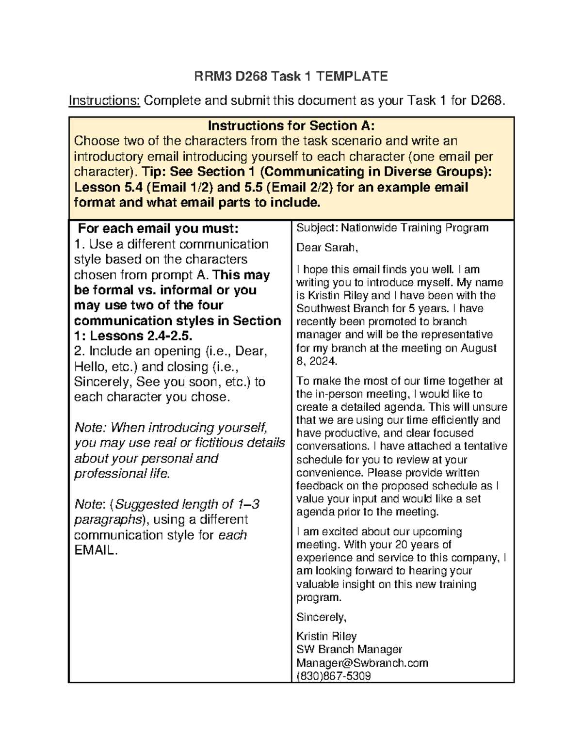 RRM3 D268 Task 1 - Instructions for Section A: Choose two of the ...