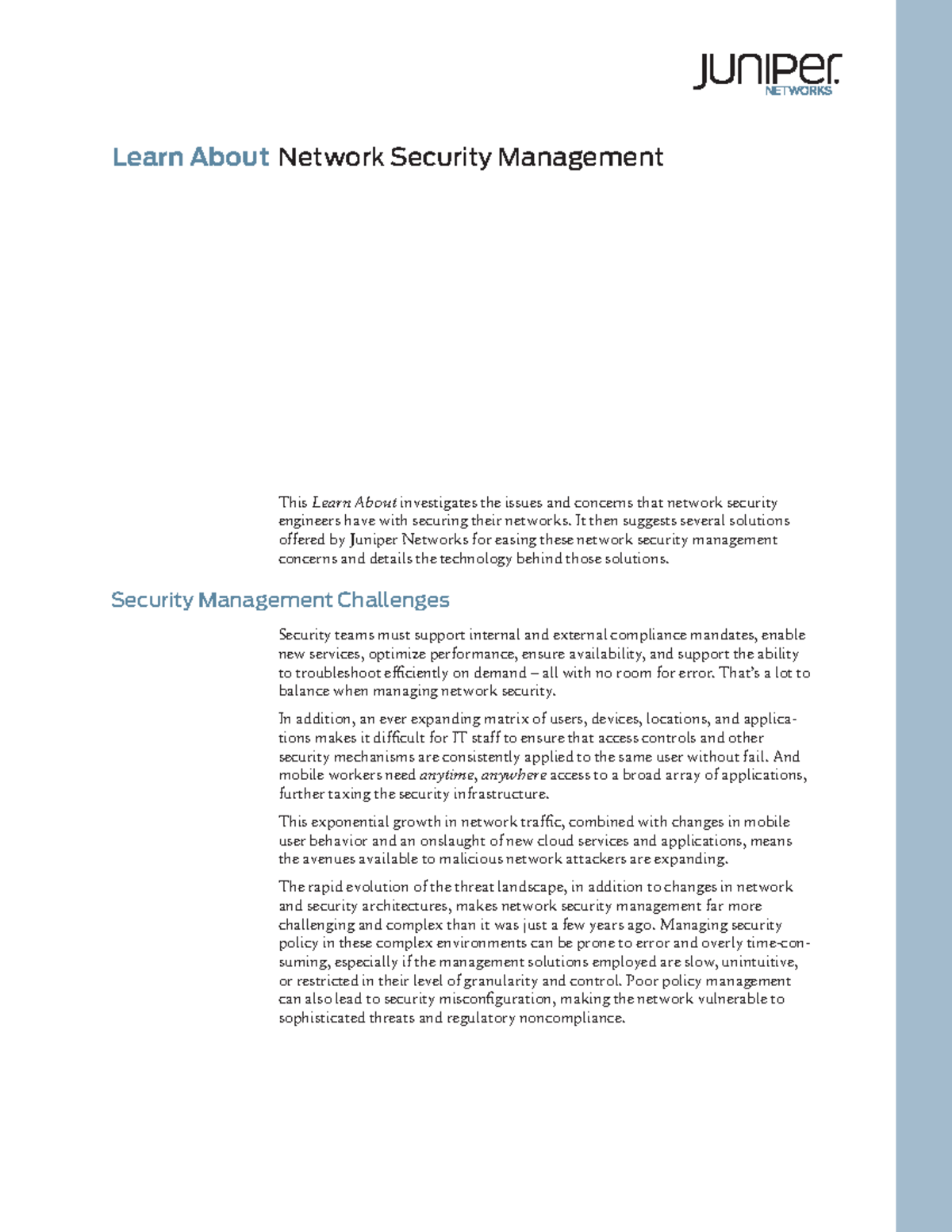 Network Security Management-Juniper - This Learn About investigates the ...