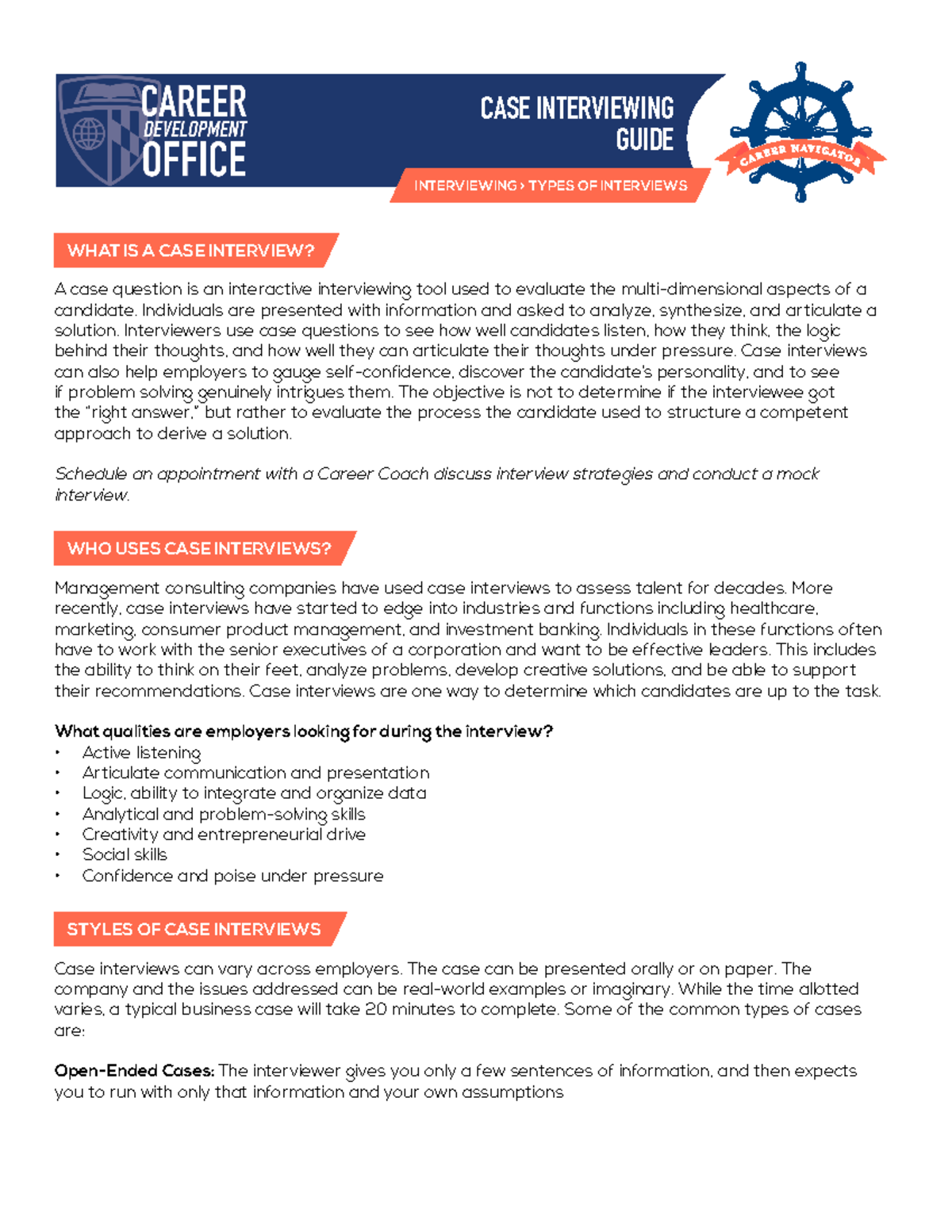 Case Interviewing Guide - CASE INTERVIEWING GUIDE INTERVIEWING > TYPES ...