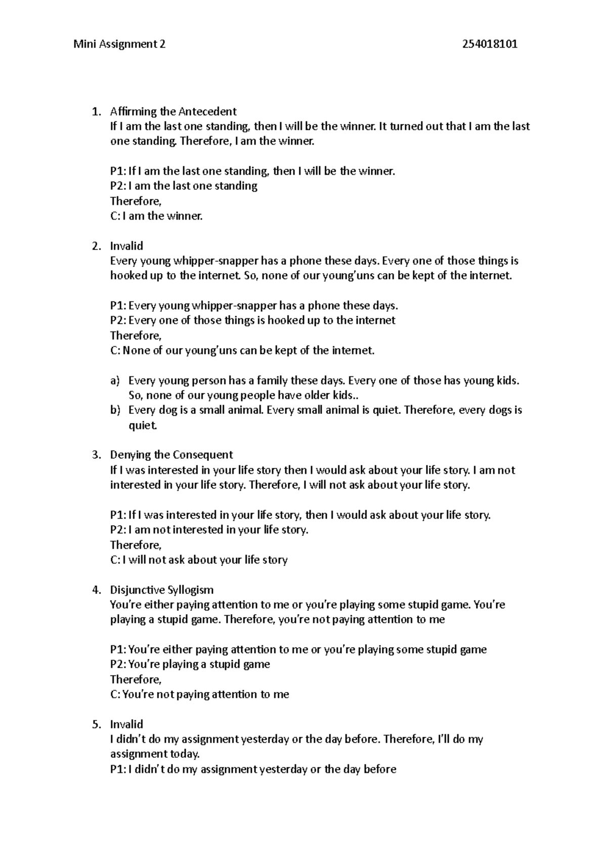 Affirming the Antecedent - Mini Assignment 2 254018101 Affirming the ...